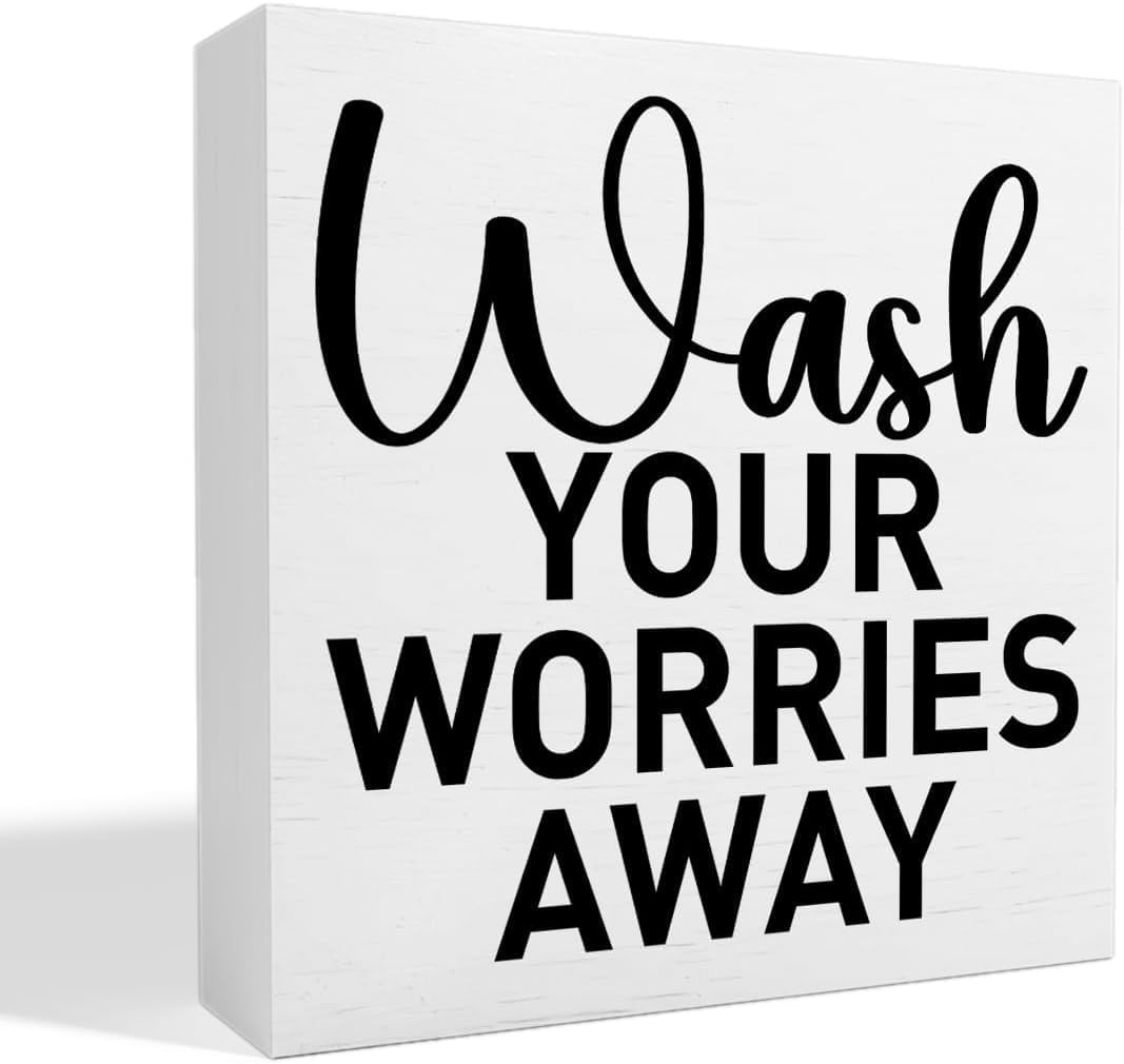 Wash Your Worries Away Wooden Box Sign Bathroom Table Decoration Toilet ...