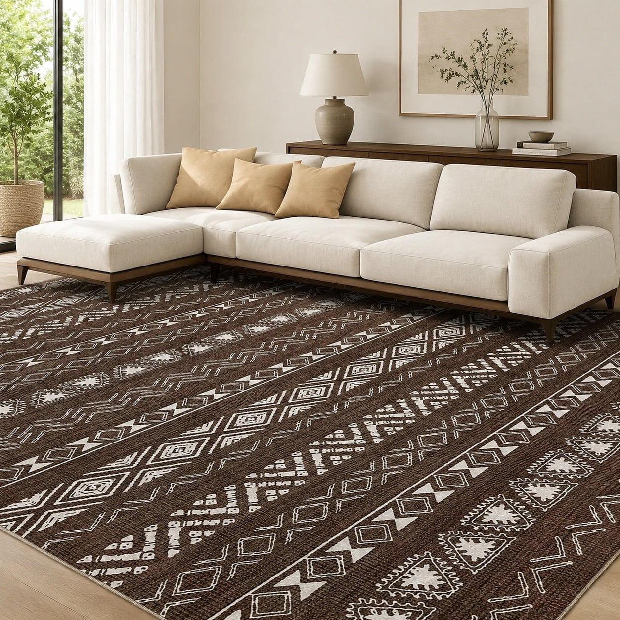 Washable 10x14 Area Rug for Living Room Boho Geometric Pattern Home ...