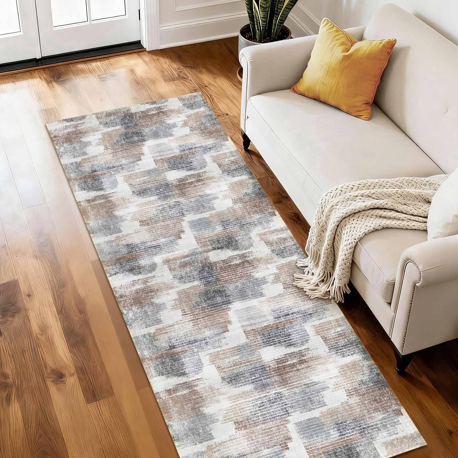 Washable Runner Rug 2x6 ft Non Slip Soft Low Profile Microfiber Modern ...