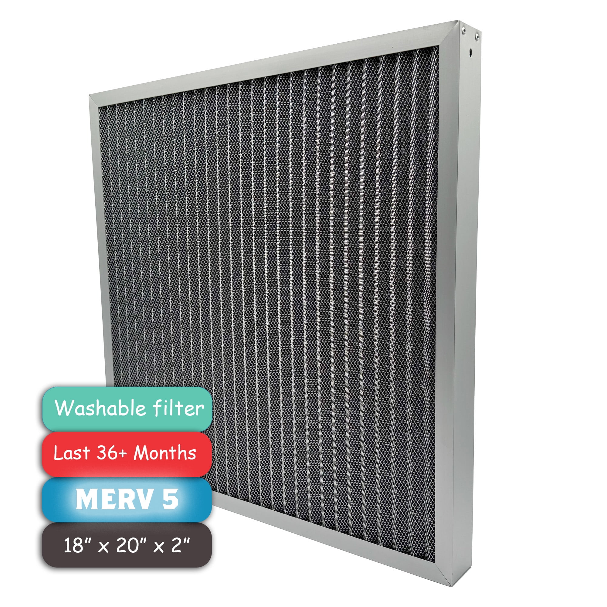 Washable Air Filter(18" x 20" x 2"), Aluminum Electrostatic Air Filter ...