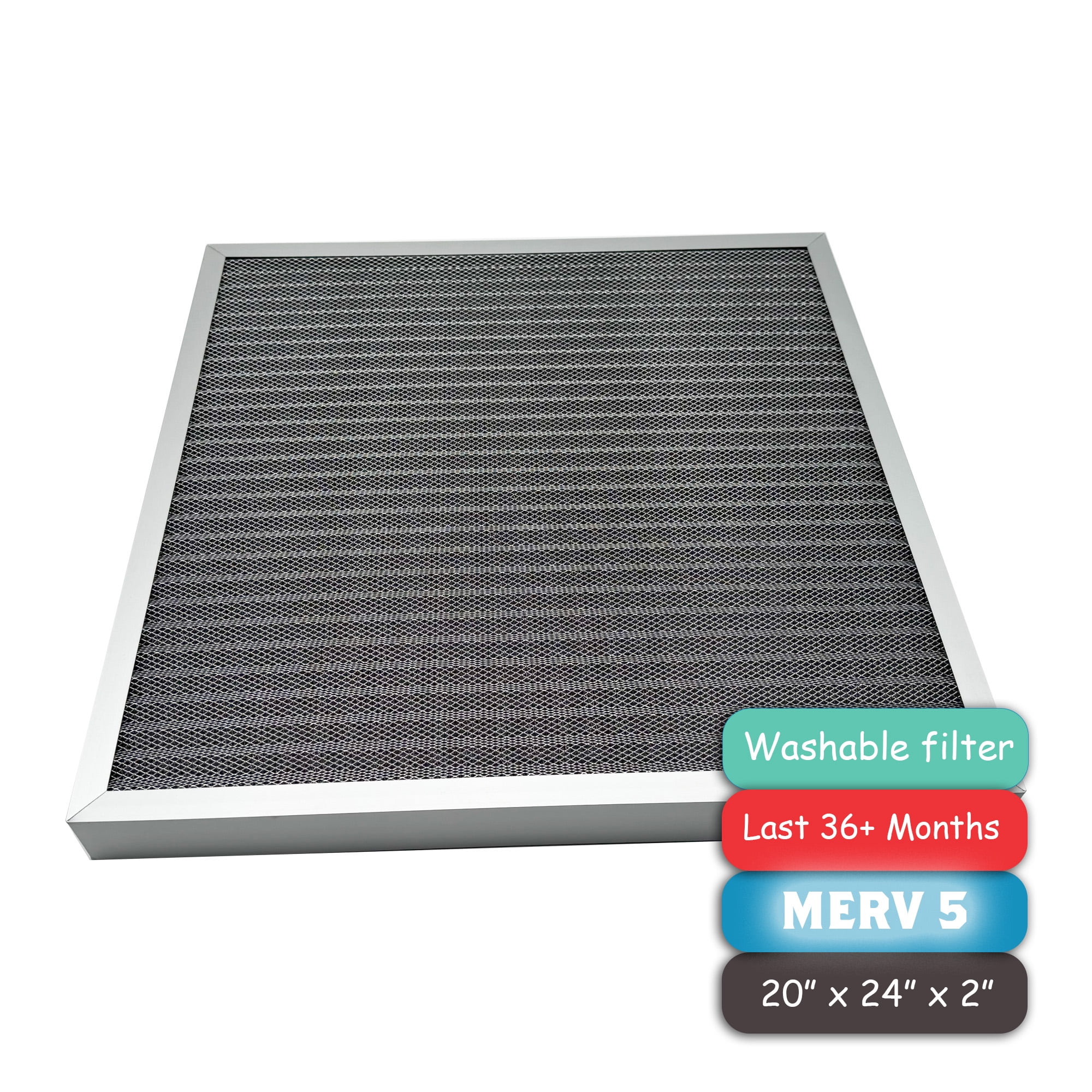 Washable Air Filter(20" x 24" x 2"), Aluminum Electrostatic Air Filter ...