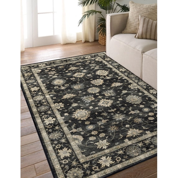 Washable Area Rug 4x6 - Traditional Floral Living Room Soft Boho ...
