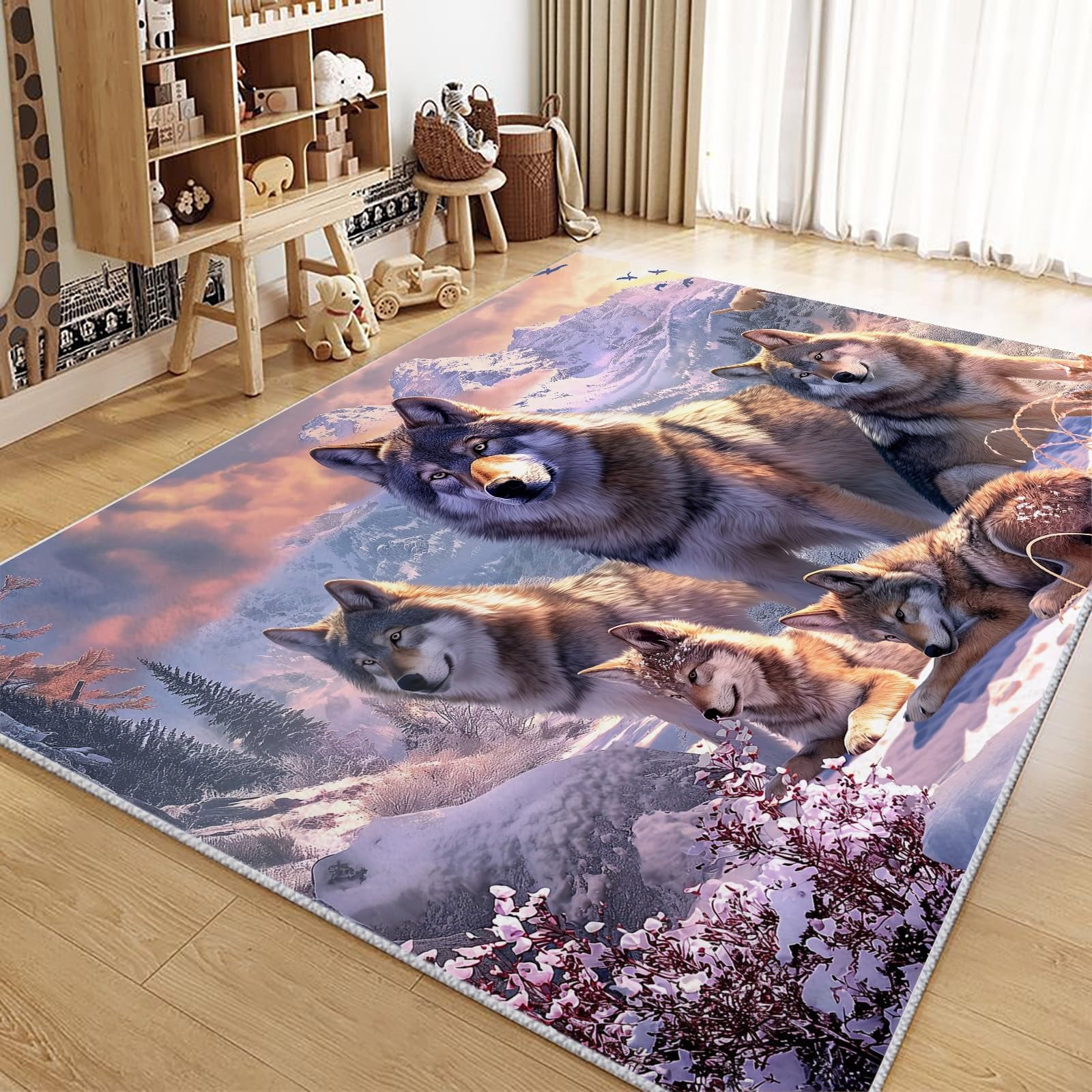 Washable Area Rug, Animal Print Wolf Print Accent Floor Carpet For ...