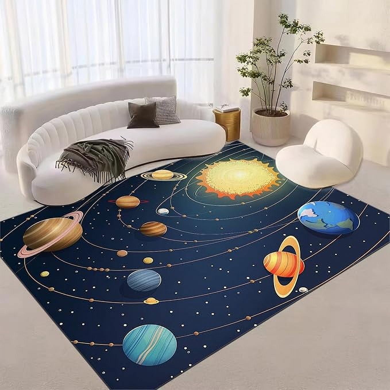 Washable Area Rug, Soft Living Room Rugs Cartoon Solar System Planet ...
