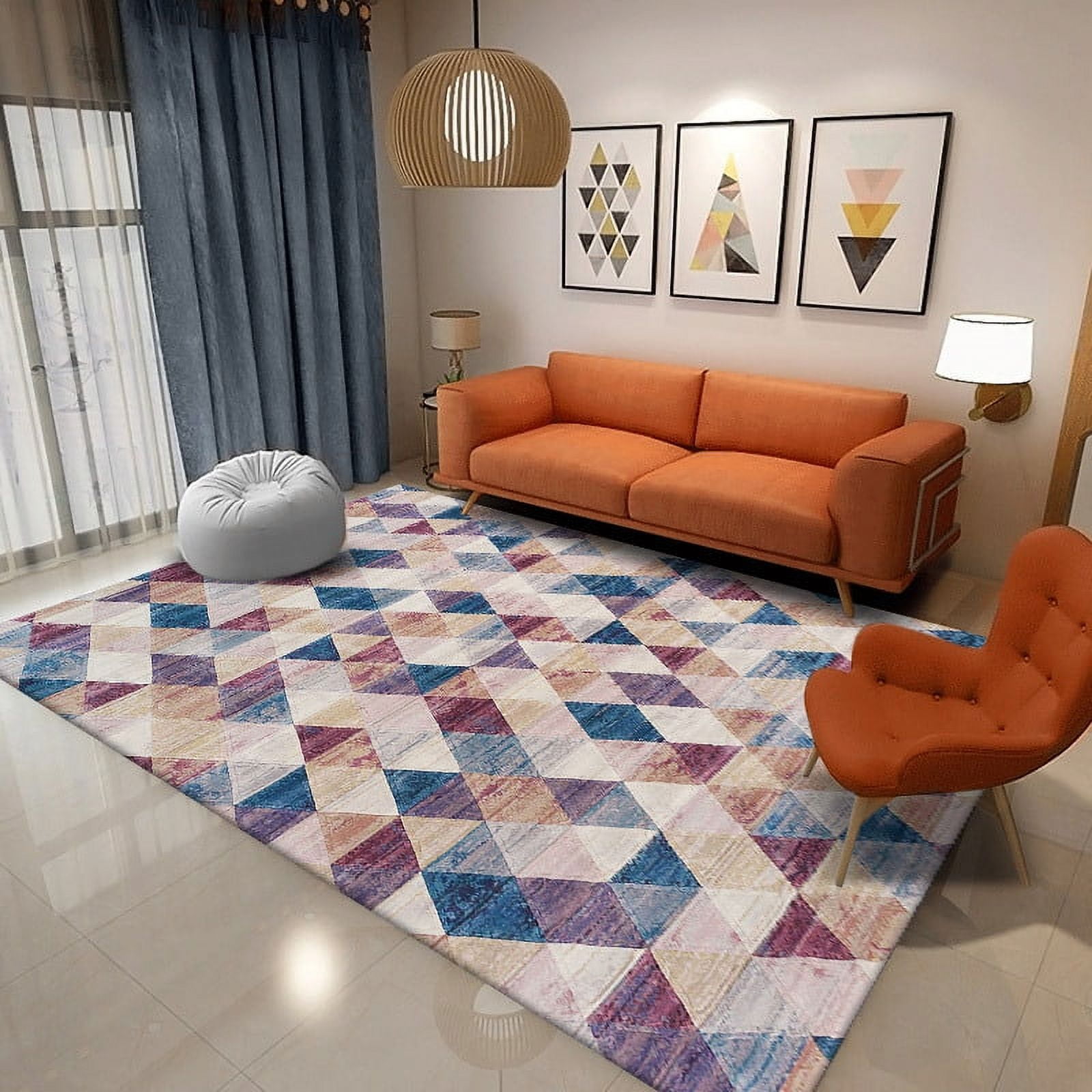 Washable Area Rug Traditional Tiled Area Rug, Vintage, Easy-Cleaning ...