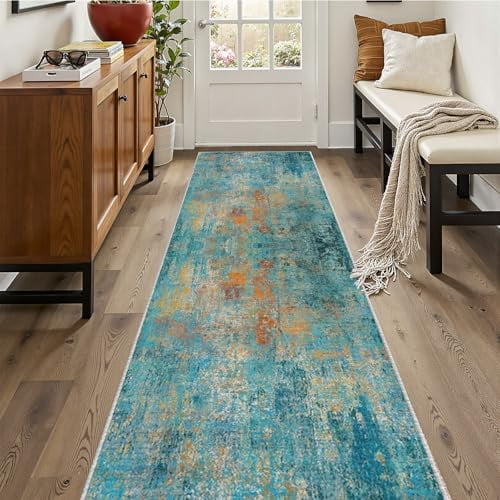 Washable Area Rugs 2'x10' Non-Slip Modern Abstract Soft for Living Room ...