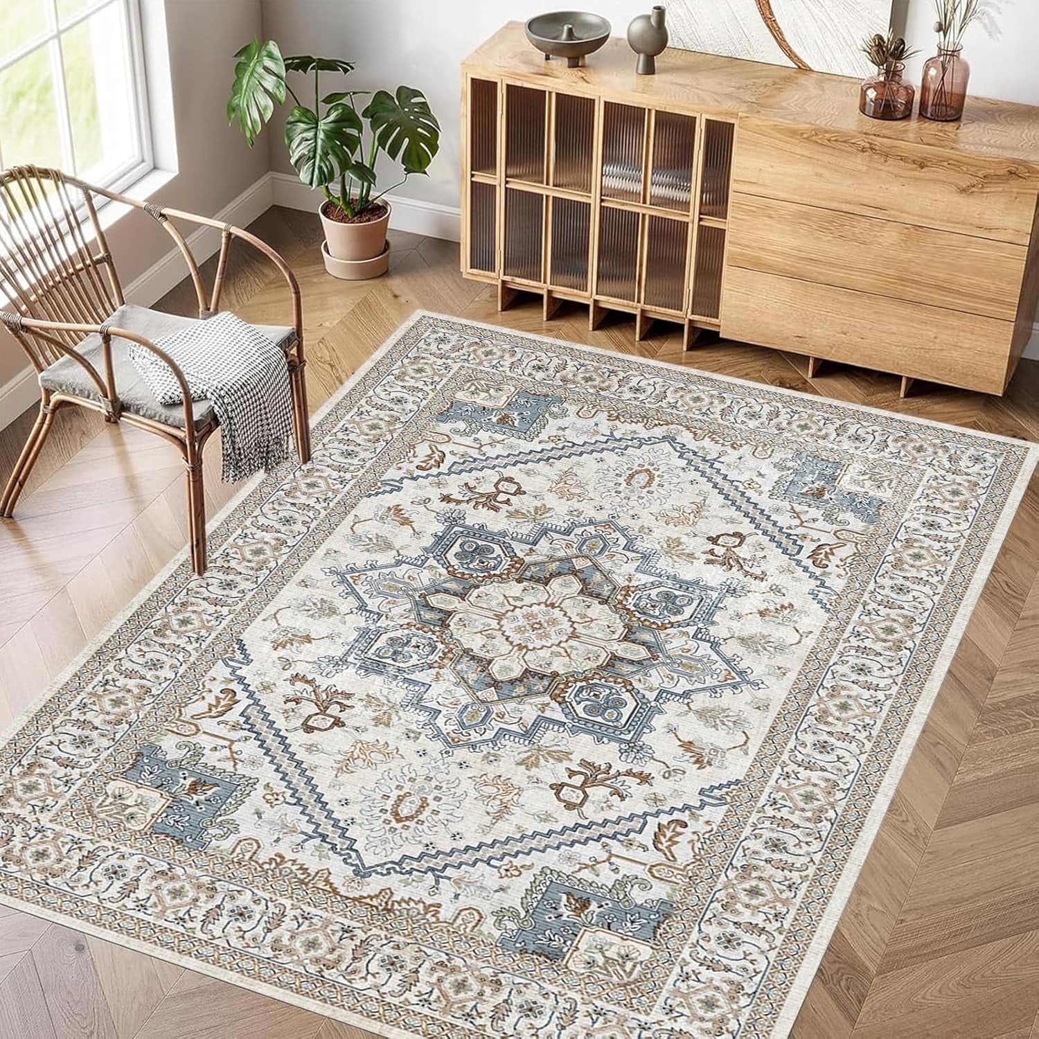 Washable Area Rugs, 3' x 5' Living Room Rug with Non-Slip Backing ...