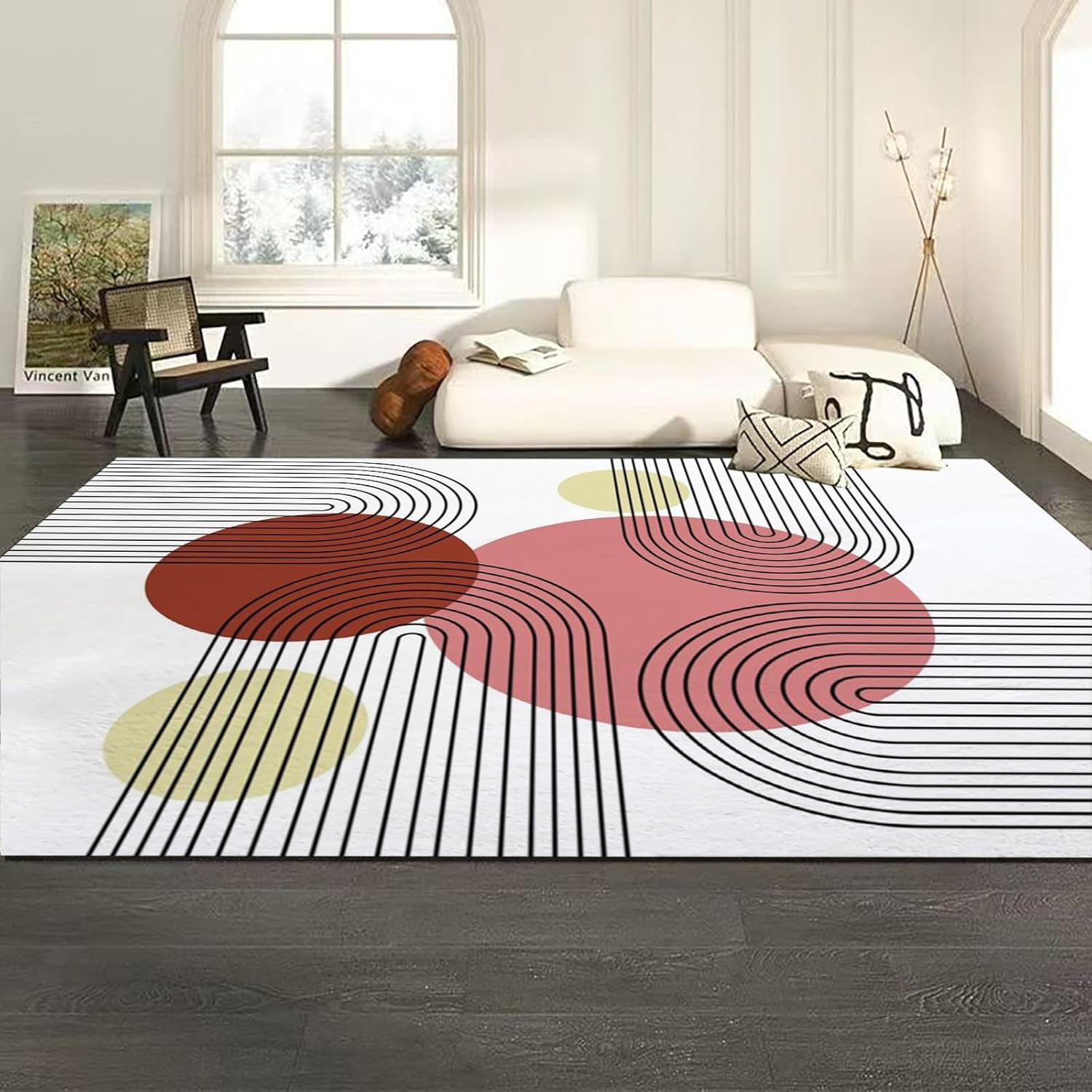 Washable Area Rugs For Living Room Geometric Arch White Soft Rugs For ...