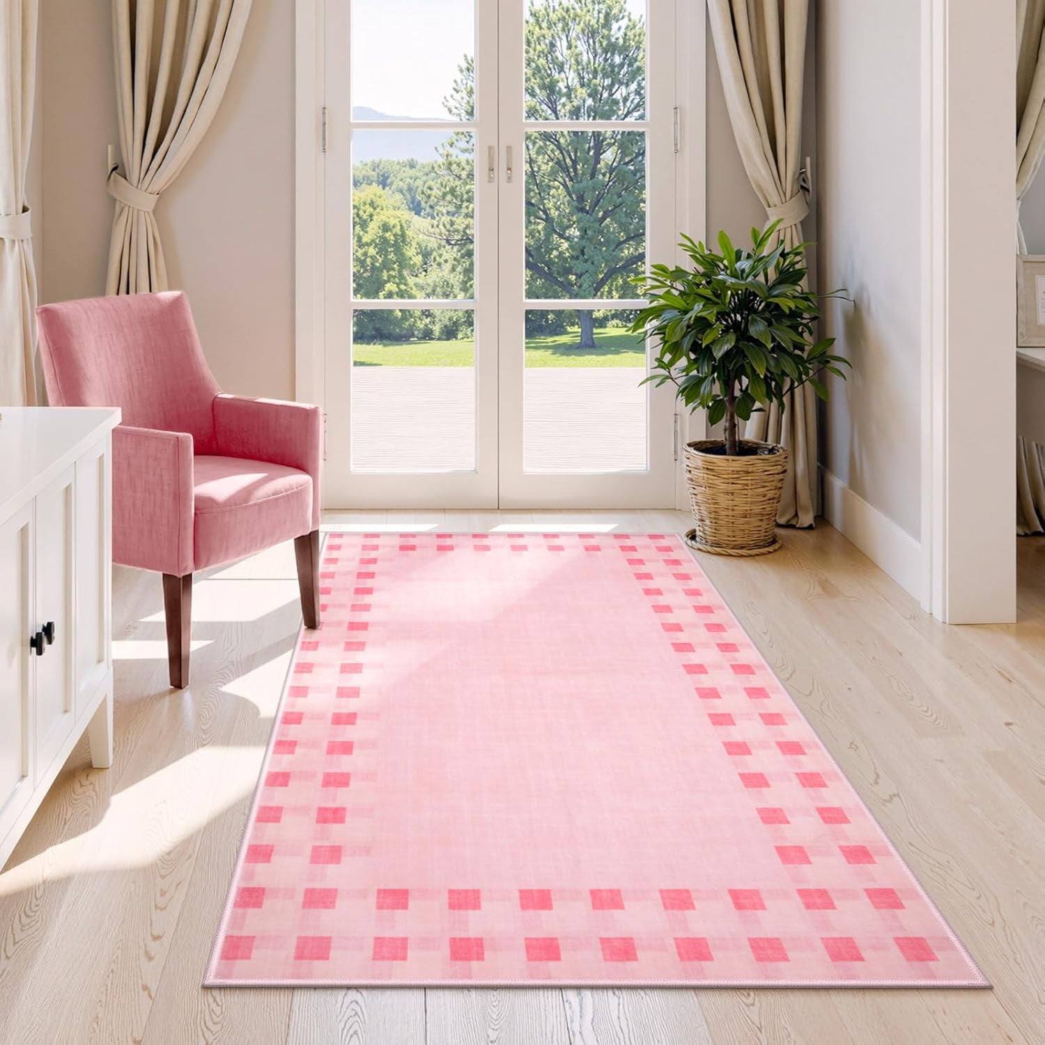 Washable Checkered Entryway Rug, Modern Non Slip 3x5 Washable Rug for ...