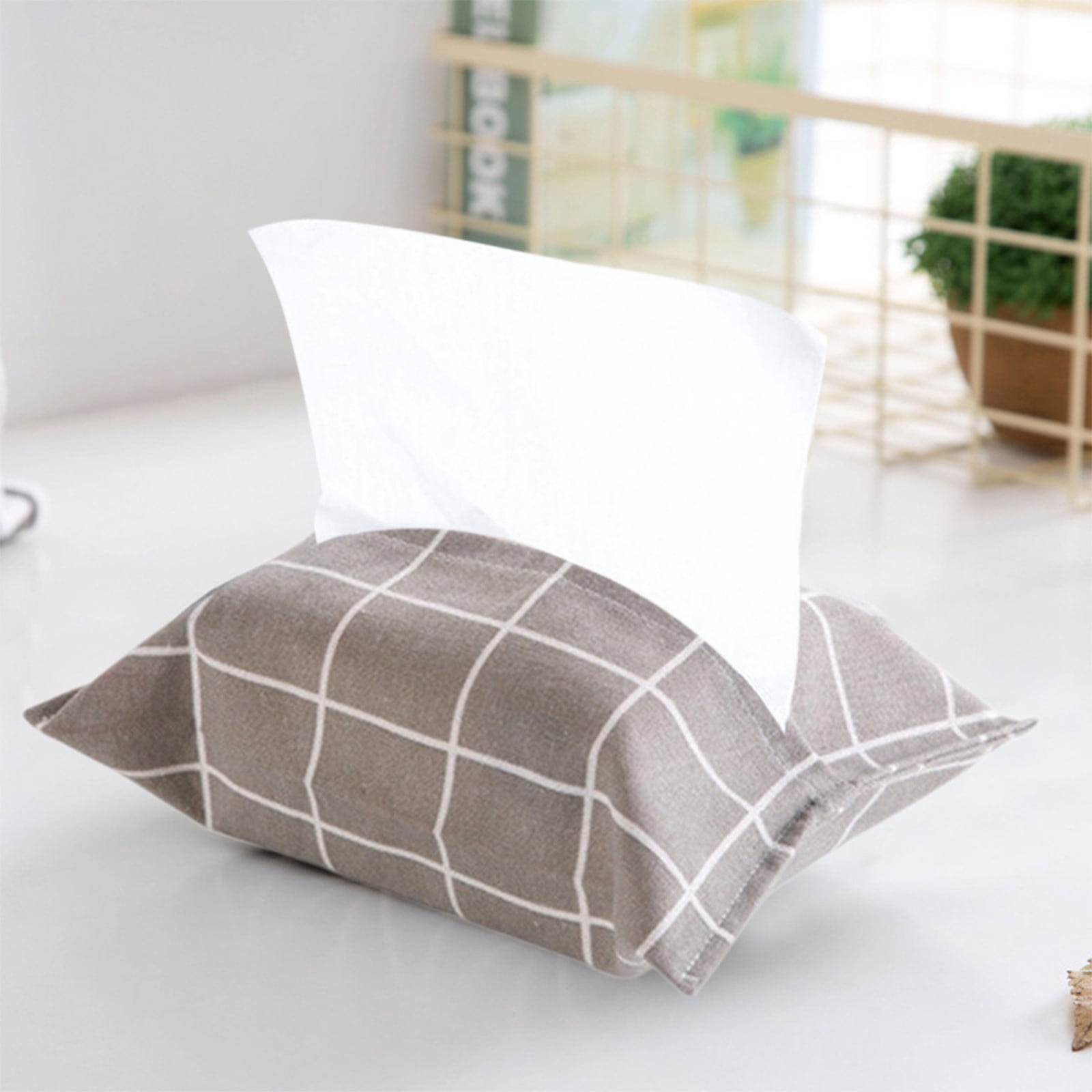 Washable Cloth Tissue Box Cover, Breathable Cotton Linen Fabric Paper ...