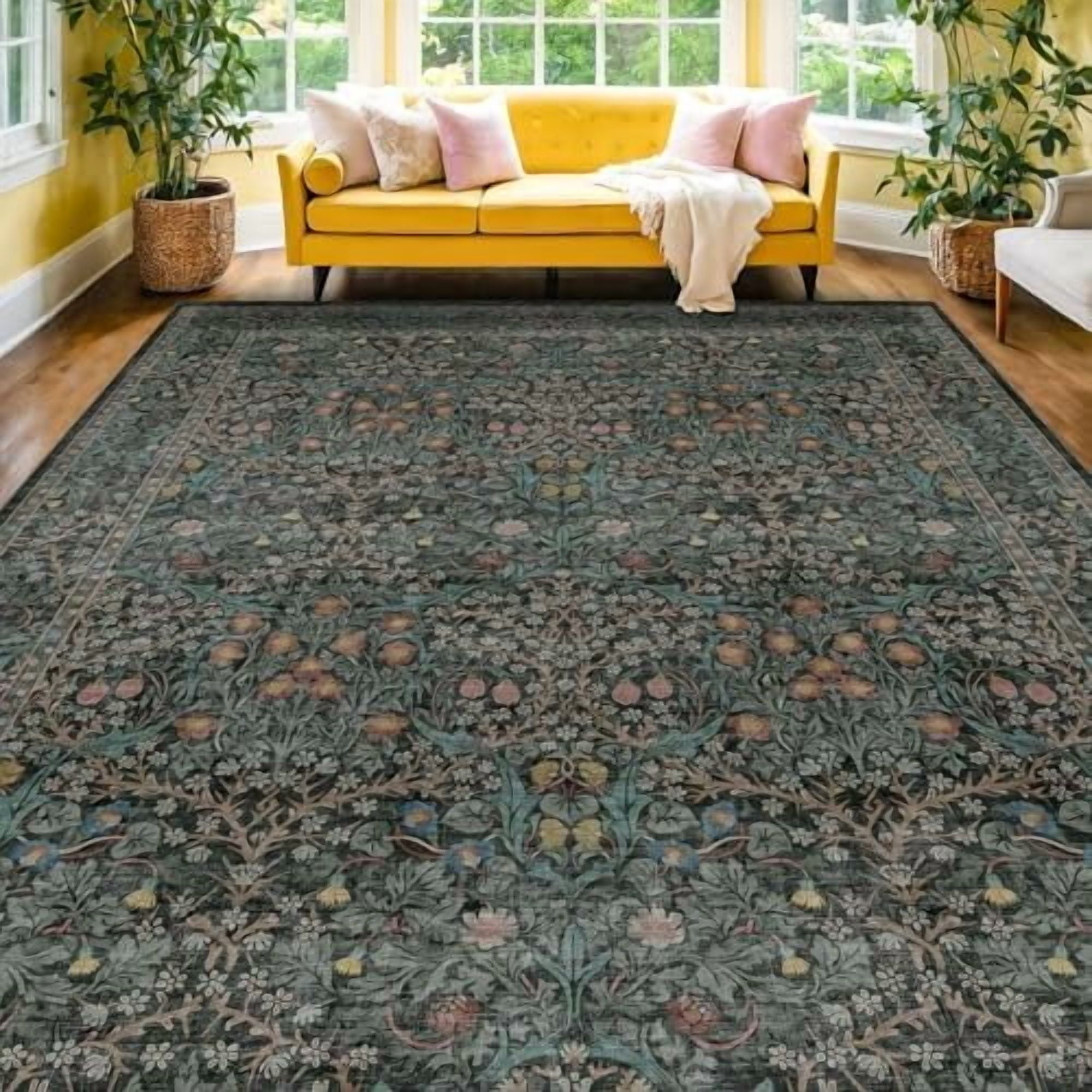 Washable Dark Green Rug for Living Room - 9x12 Large Area Rug for ...
