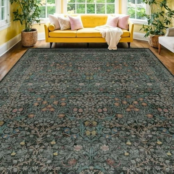Washable Dark Green Rug for Living Room - 9x12 Large Area Rug for ...