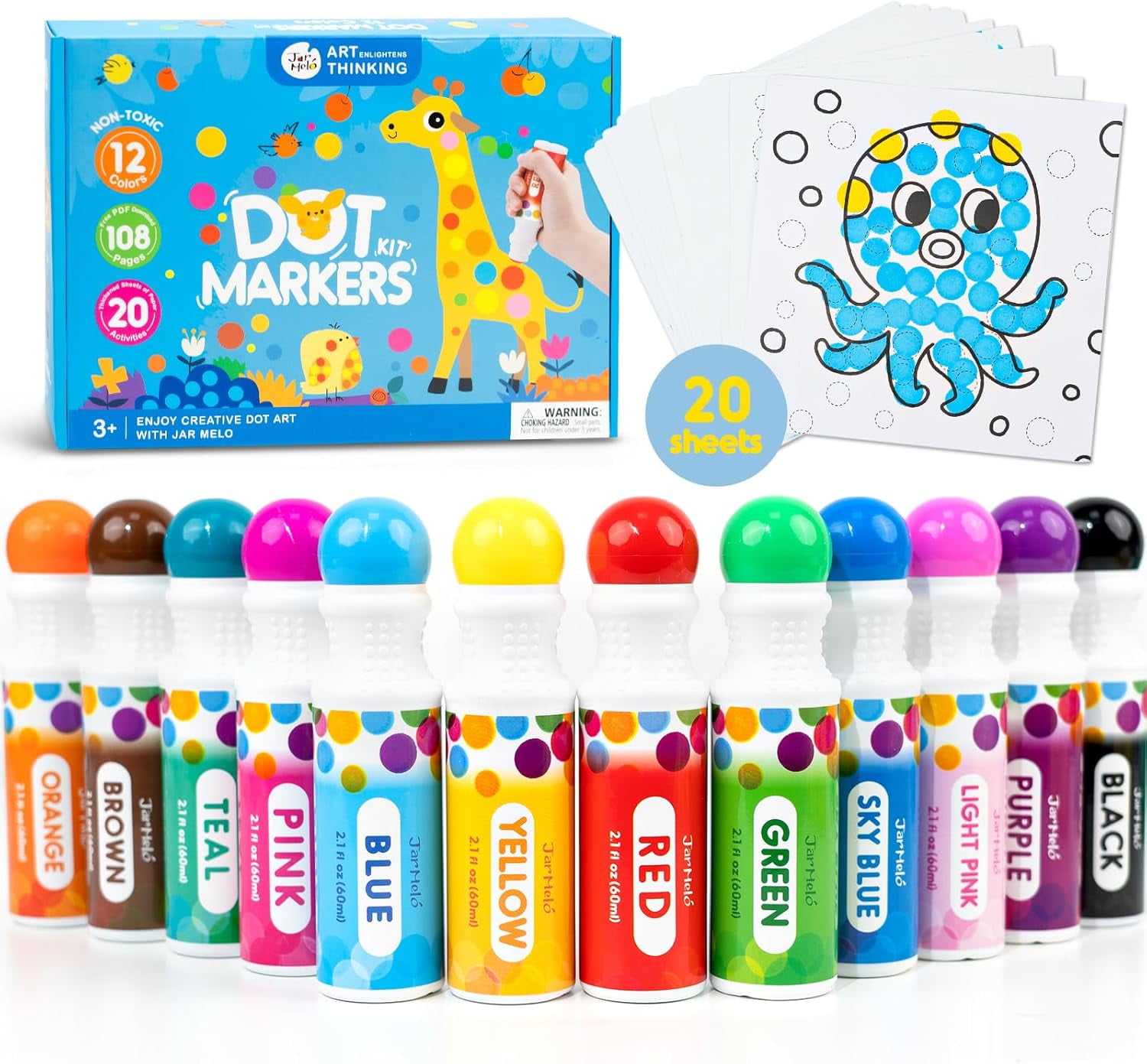 Washable Dot Markers, 6 Colors Dot Paints with 108 PDF & 10 Physical ...