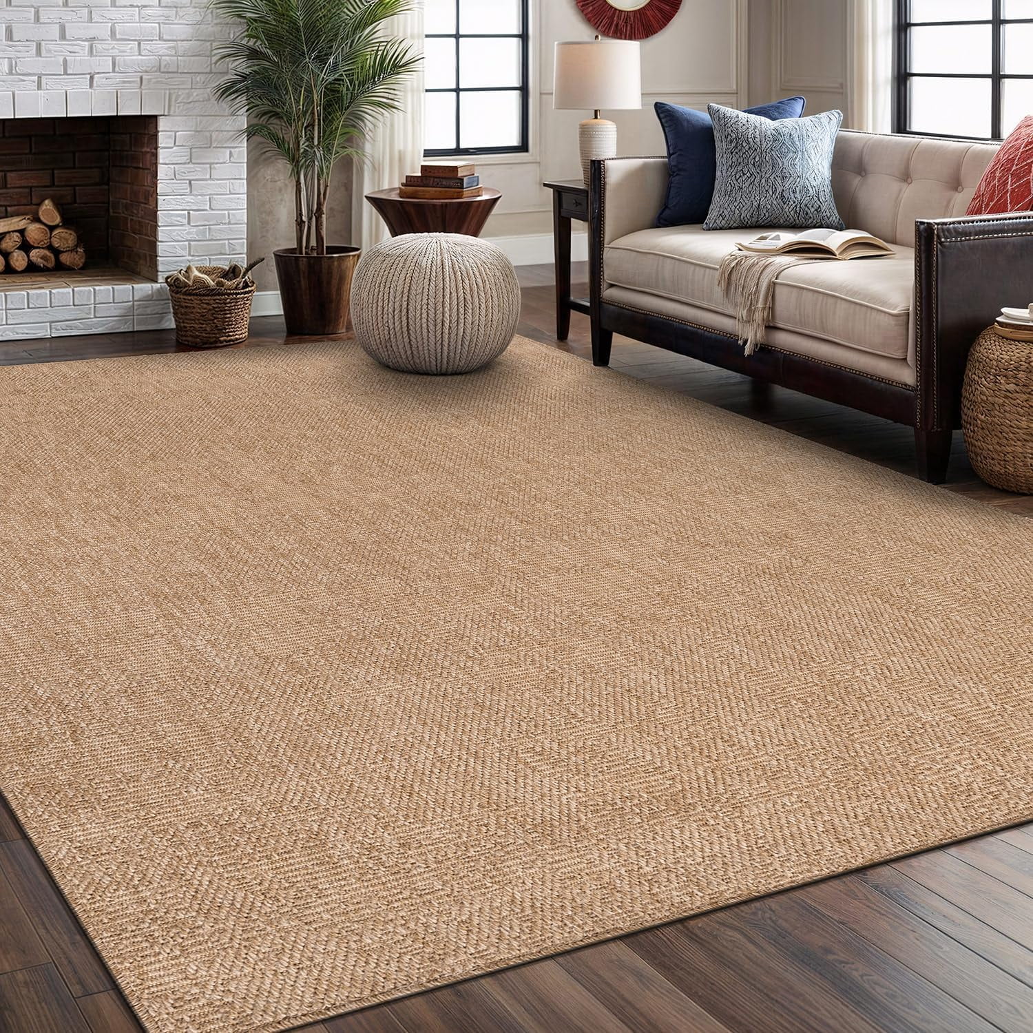 Washable Easy Jute Rug 5x7, Indoor Outdoor Rugs Natural Color Farmhouse ...