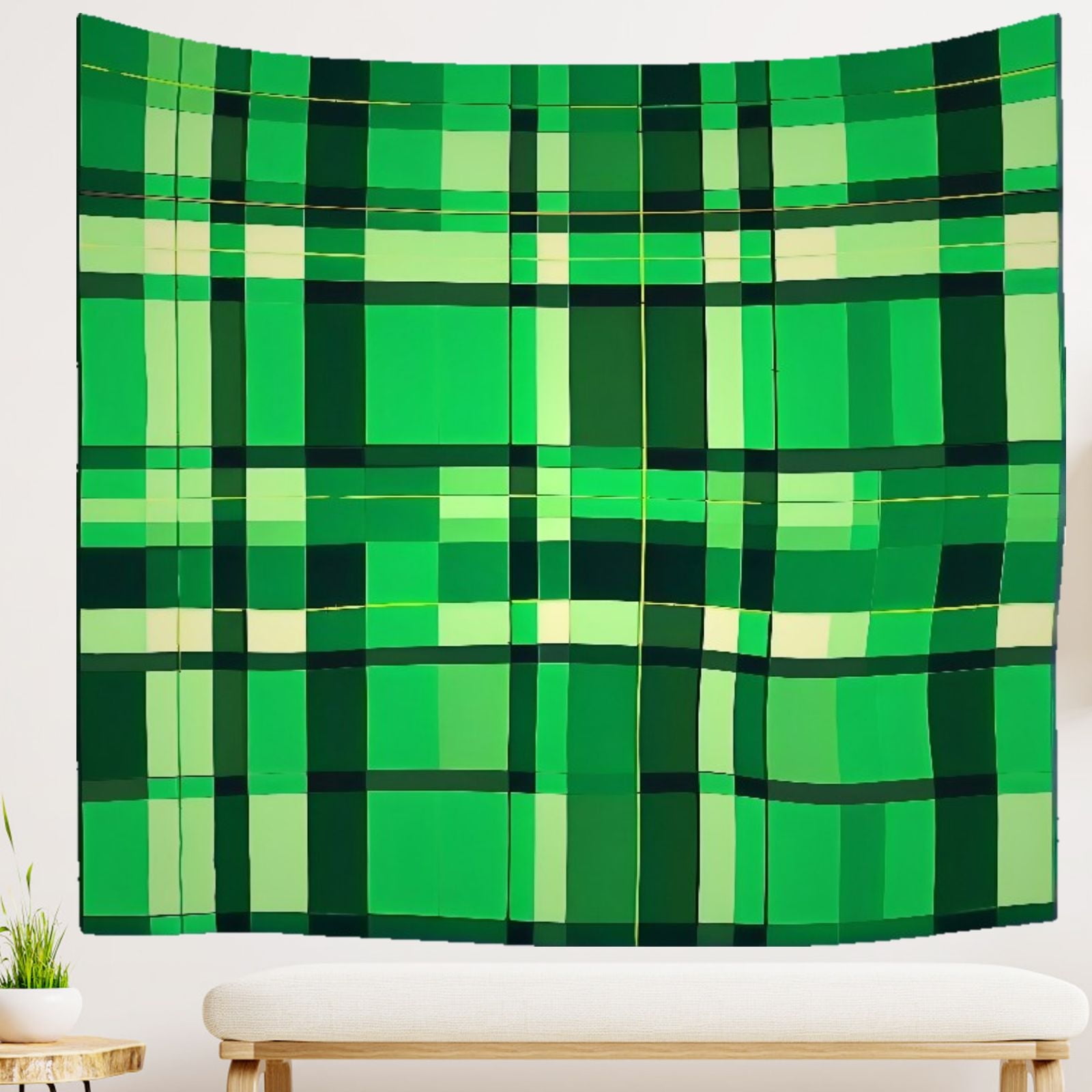 Washable Ethnic Boho Minimalistic Wall Tapestry Durable Plaid Boho ...