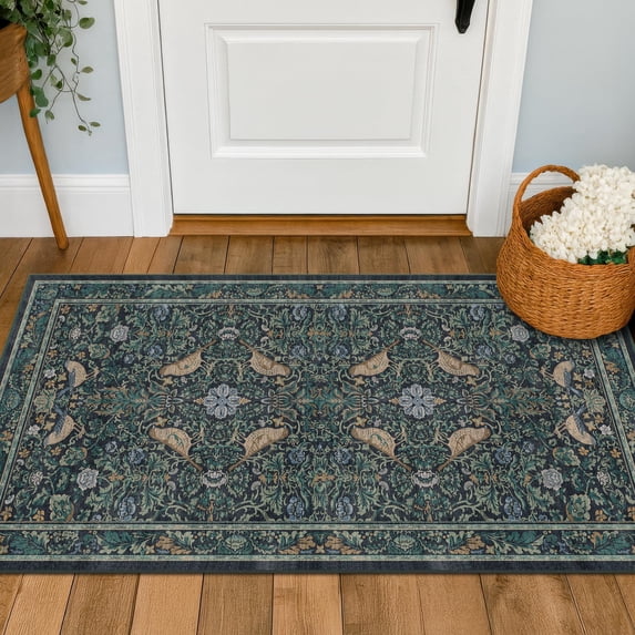 Washable Flsmall 2x4 Thin Door Mats Foride Entry Dark Blue Bird Non ...
