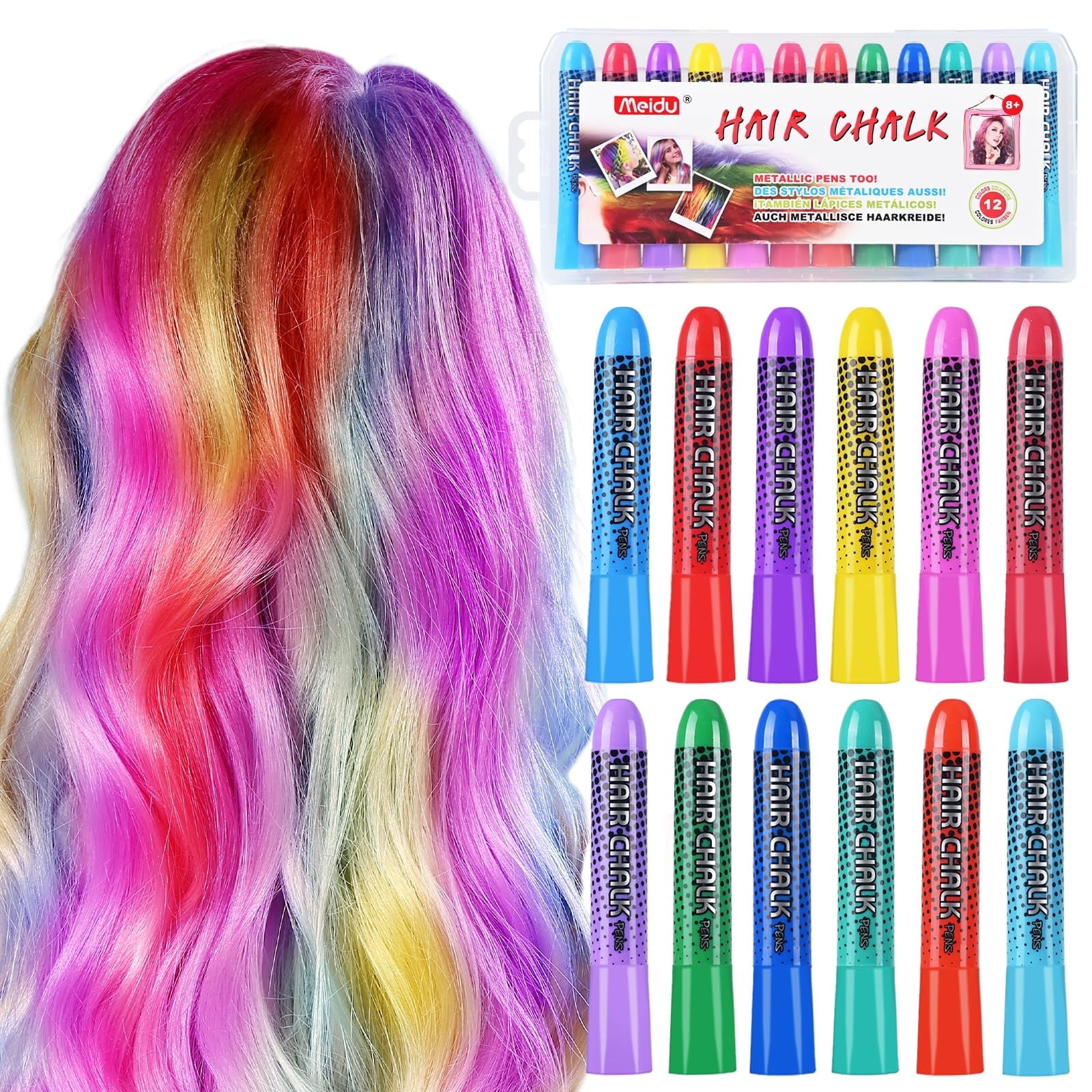 Washable Hair Chalk for Girls – 12 Color Temporary Hair Dye Markers for ...