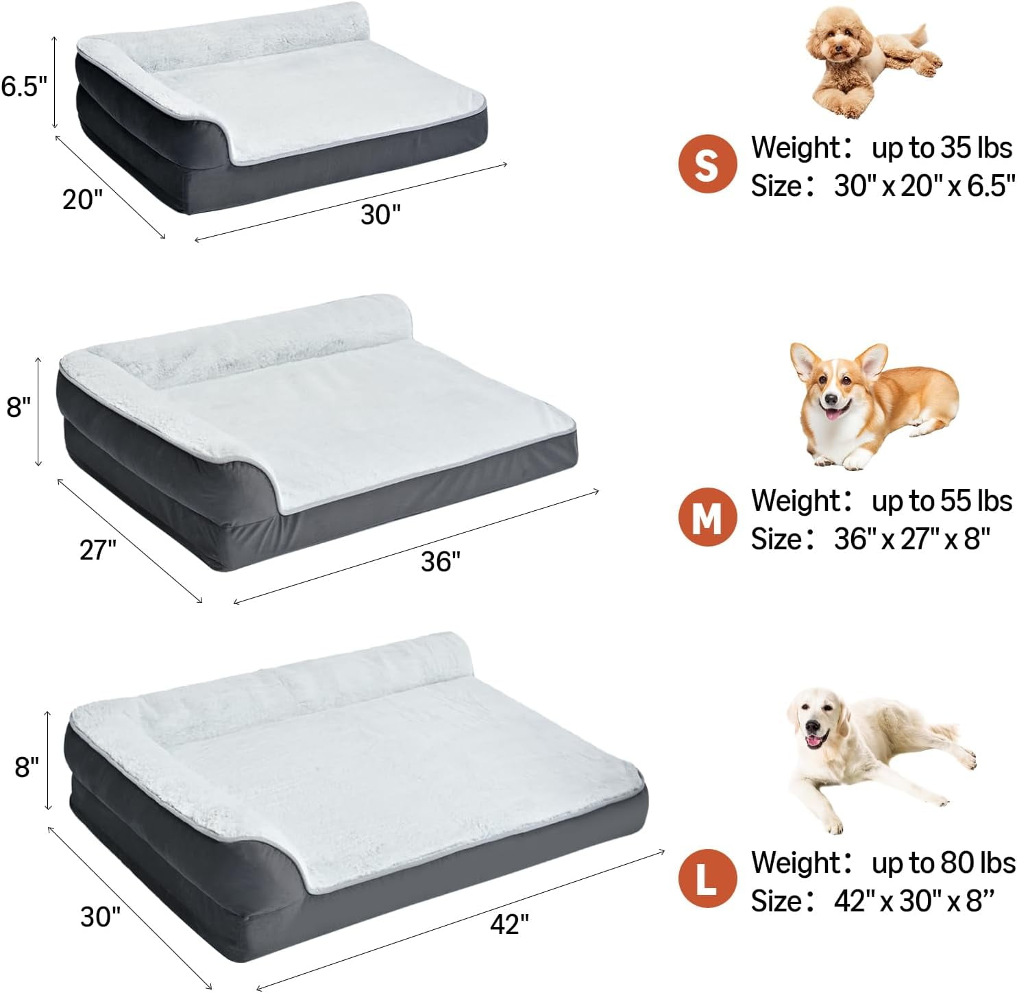 Washable L-Shaped Dog Bed for Large Dogs, Anti-Slip Pet Sofa Bed for ...