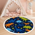 Washable Non Slip 3ft Round Rug, Bright colorful dinosaur blue grunge ...