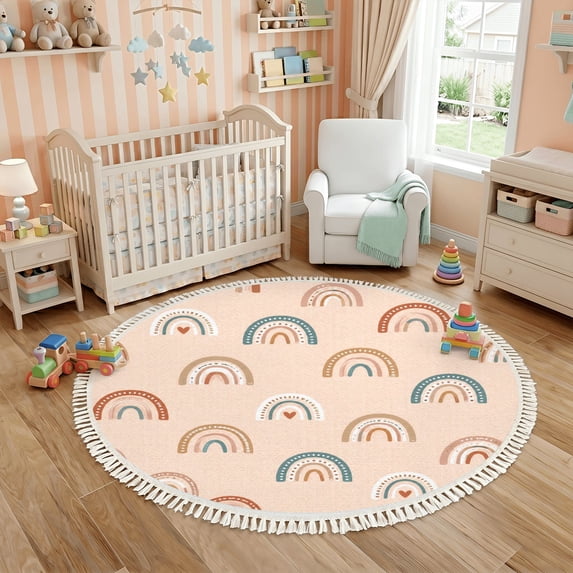 Washable Non Slip 6ft Round Rug, Pastel Boho Rainbow Circle Area Rugs ...