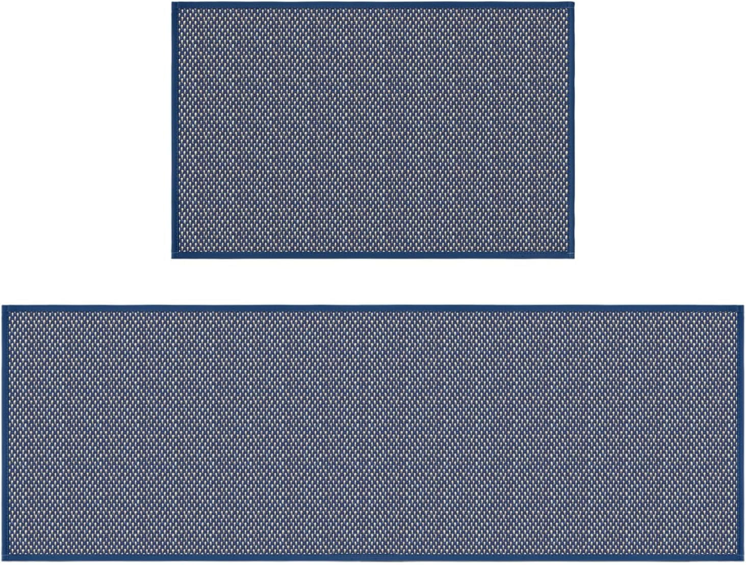 Washable Non Slip Blue Kitchen Rugs and Mats Set of 2, Rubber Backing ...