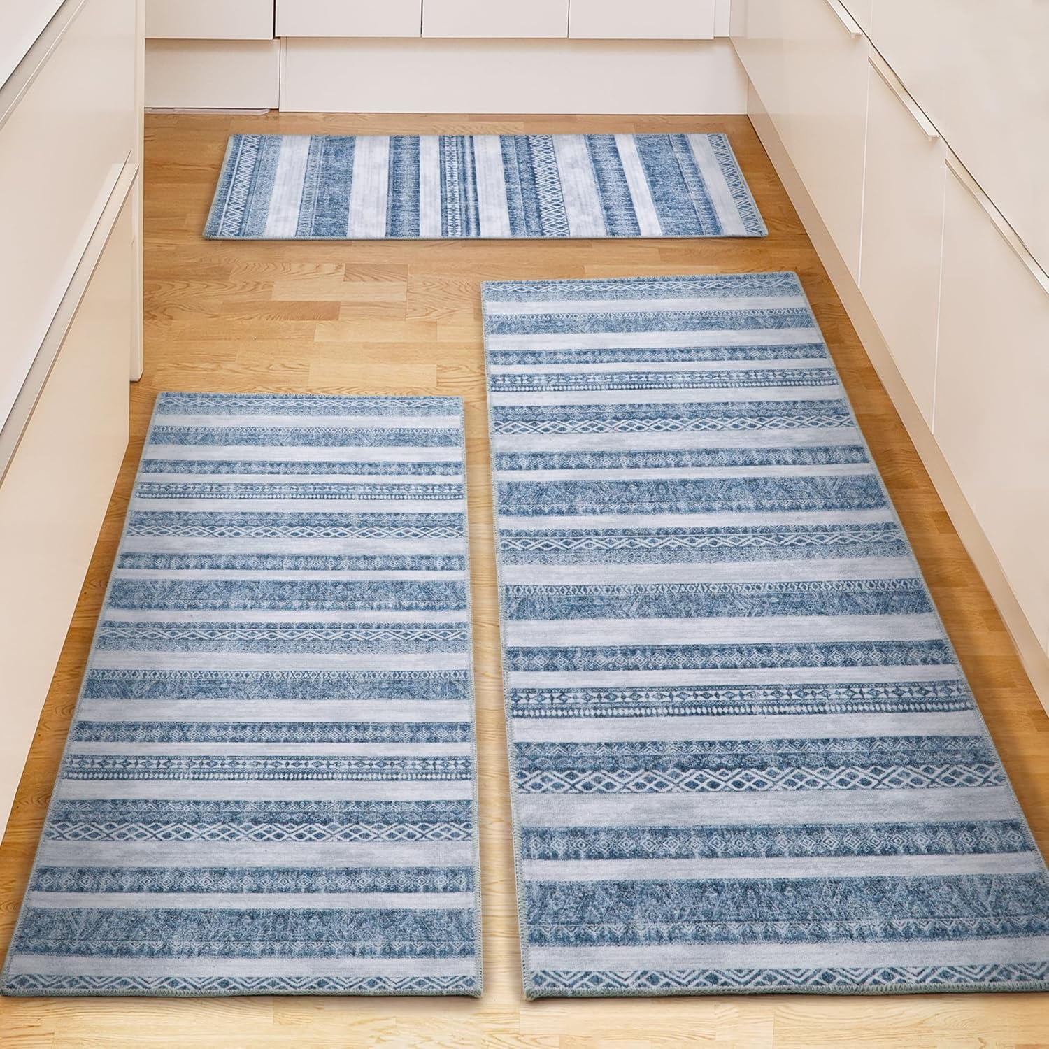Washable Non Slip Kitchen Rugs Set of 3,Boho Moroccan Geometric 3 Piece ...