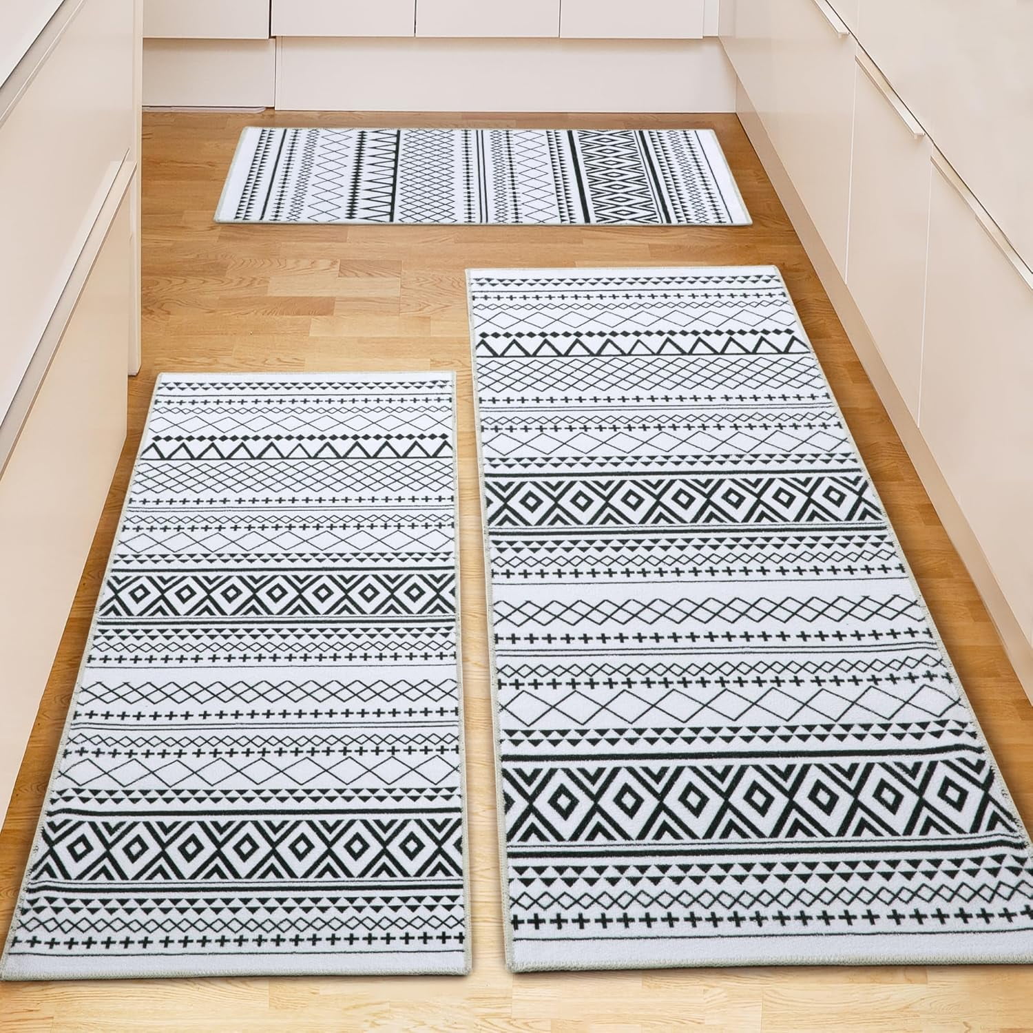 Washable Non Slip Kitchen Rugs Set of 3,Boho Moroccan Geometric 3 Piece ...
