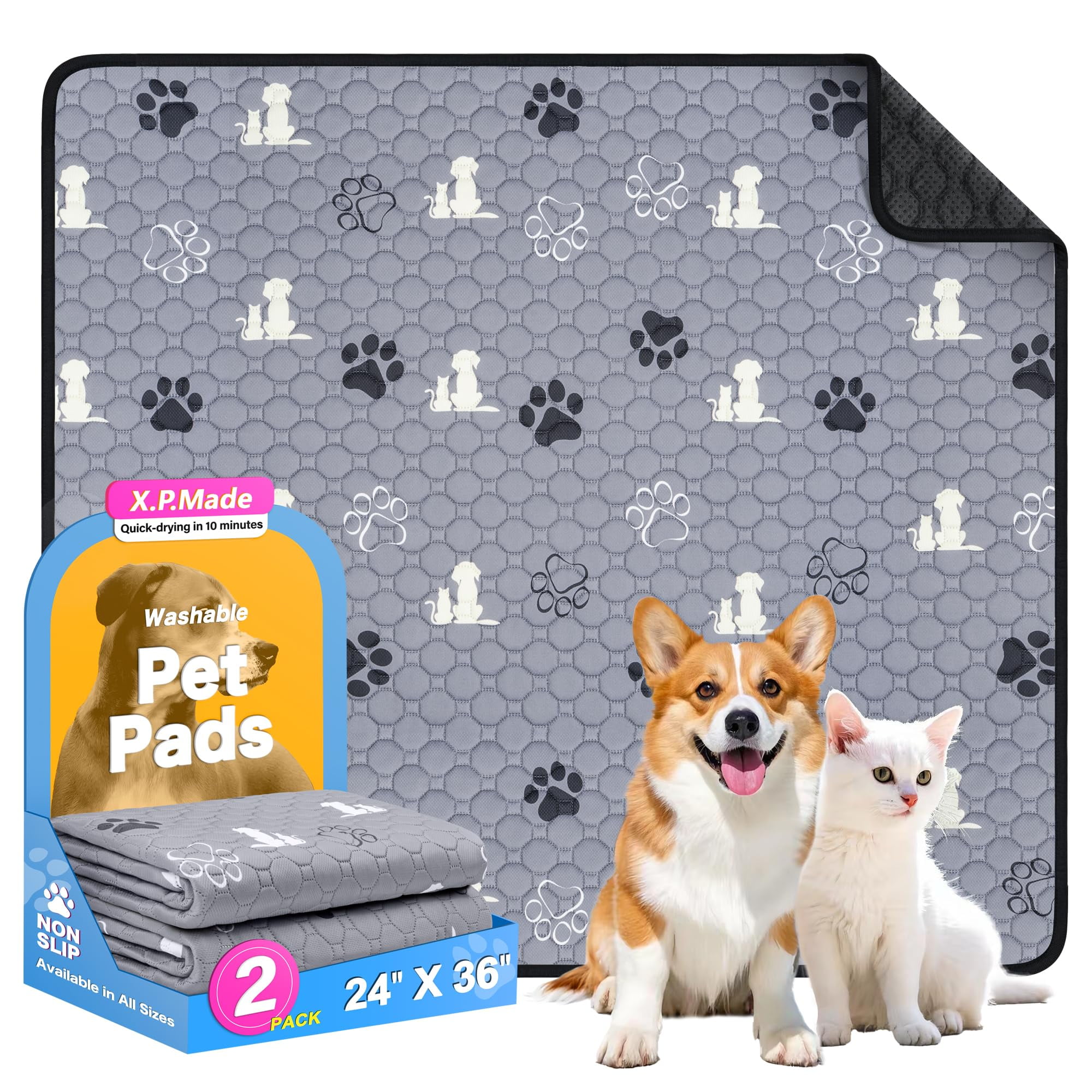 Washable Pee Pads for Dogs, 2 AIS1 Pack Reusable Waterproof Pet Pee ...