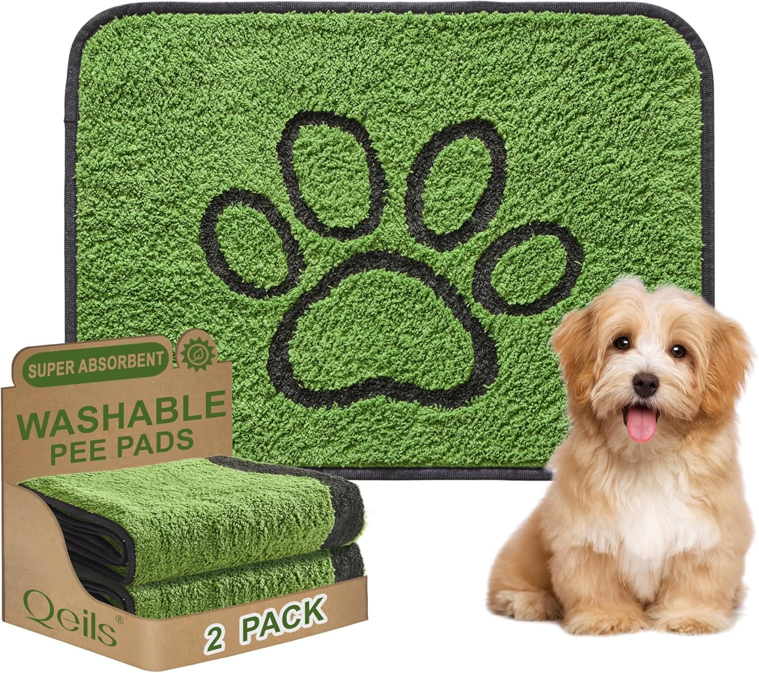 Washable Pee Pads for Dogs, 2 Pack Super Absorbent Reusable Puppy Pads ...