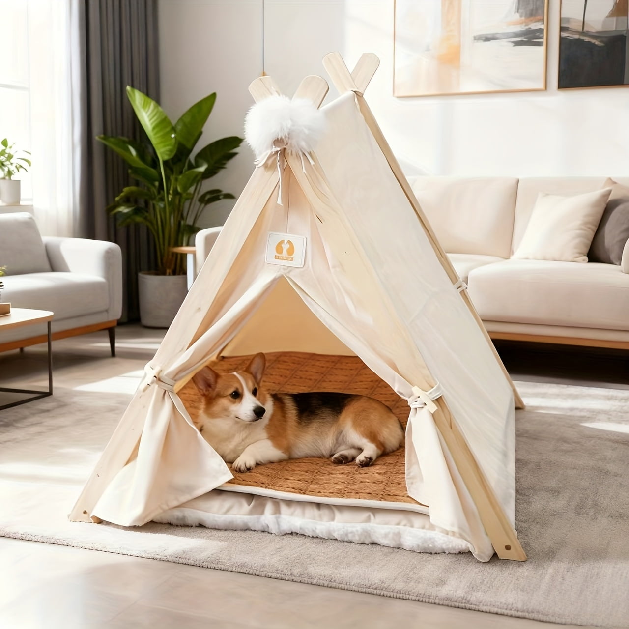 Washable Pet Teepee Bed for Small Medium Dogs & Cats, Triangular Tent ...