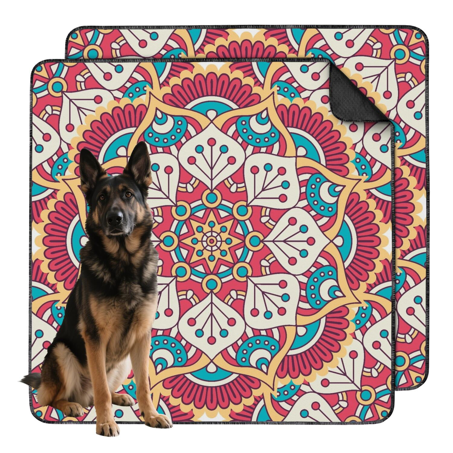 Washable Reusable Puppy Pads 48" x48" Mandala Style, Non-Slip Dog Pee ...