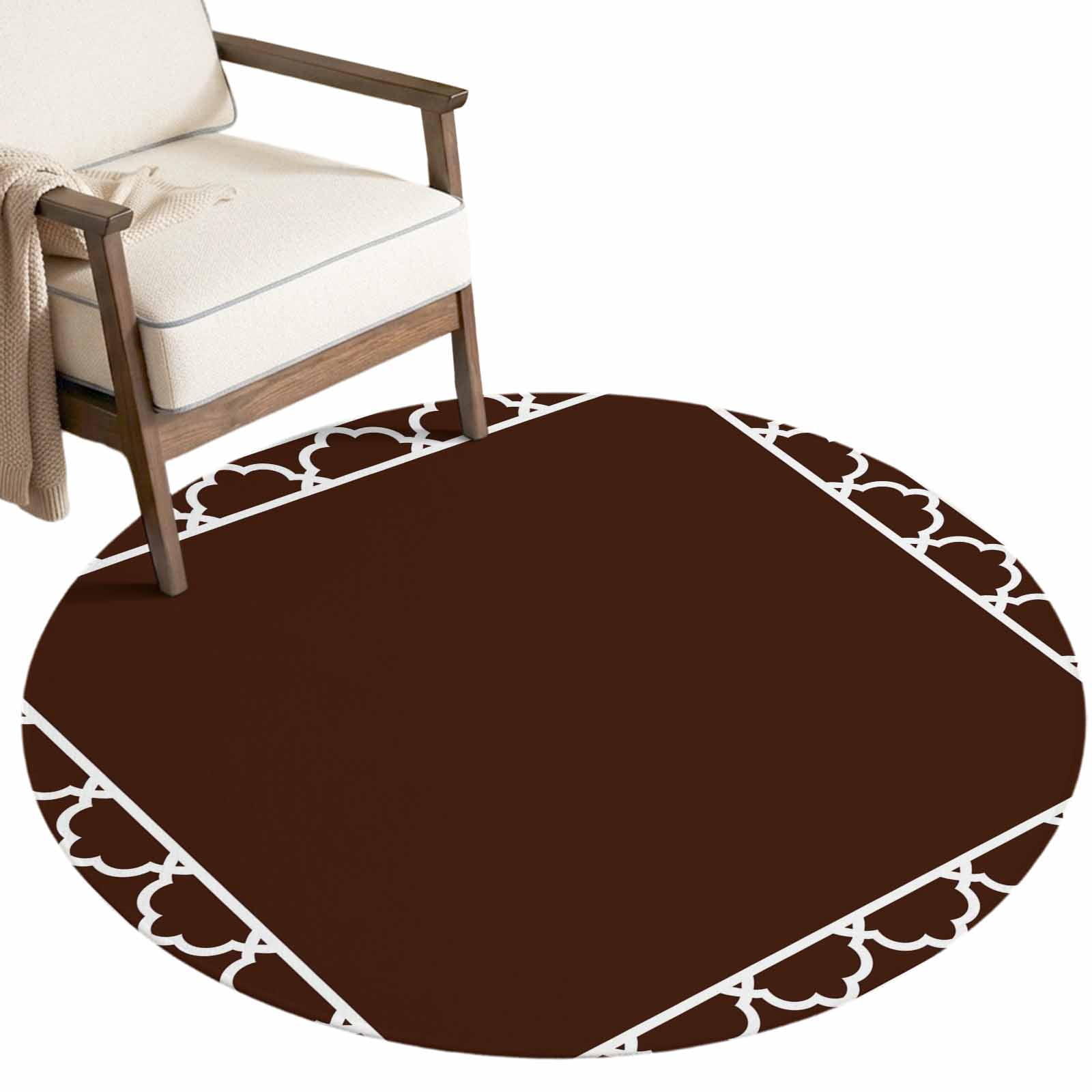 Washable Round Rugs 6ft Chocolate Morocco Circle Rug Non-Slip Soft Non ...