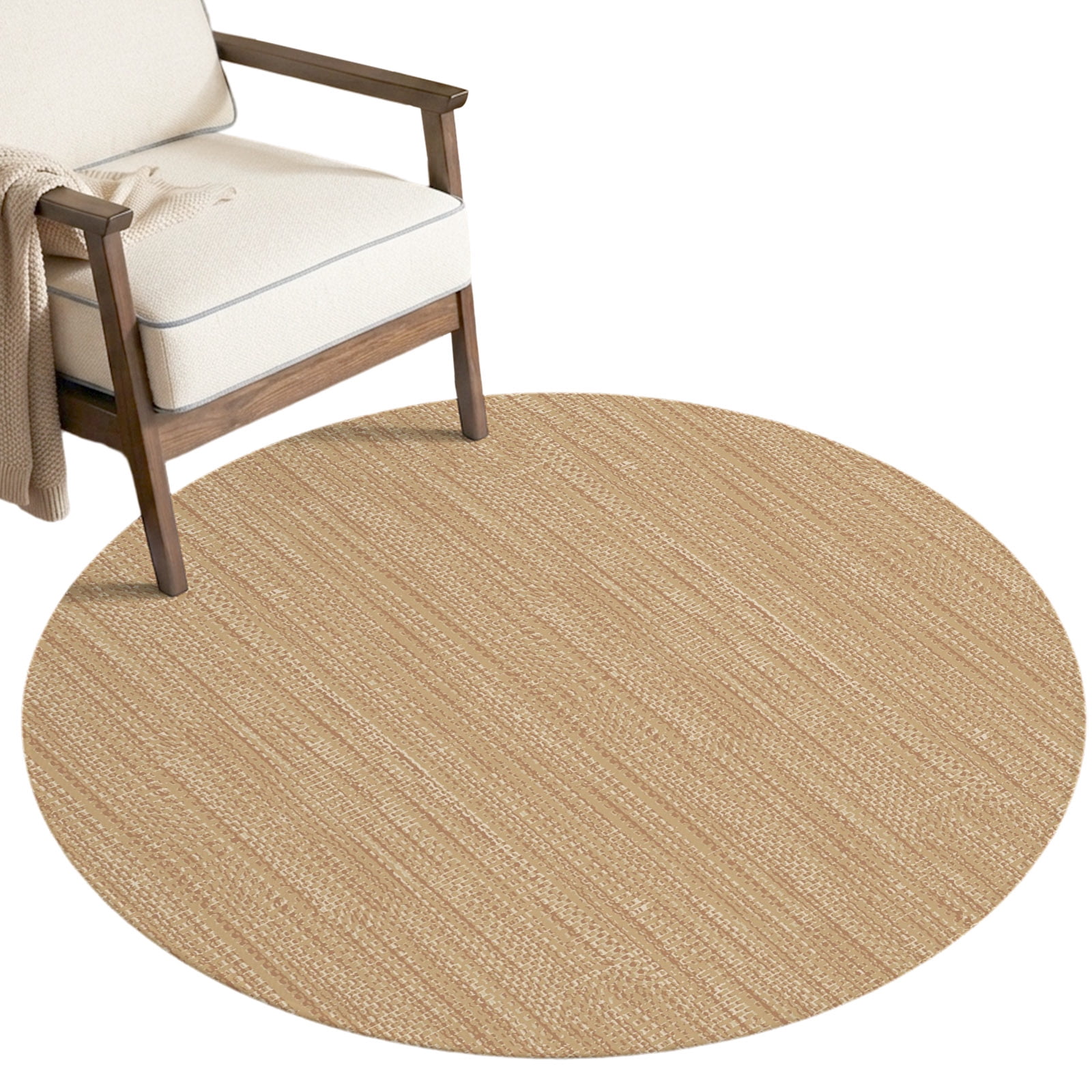 Washable Round Rugs 6ft Sand Beige Circle Rug Non-Slip Soft Non ...