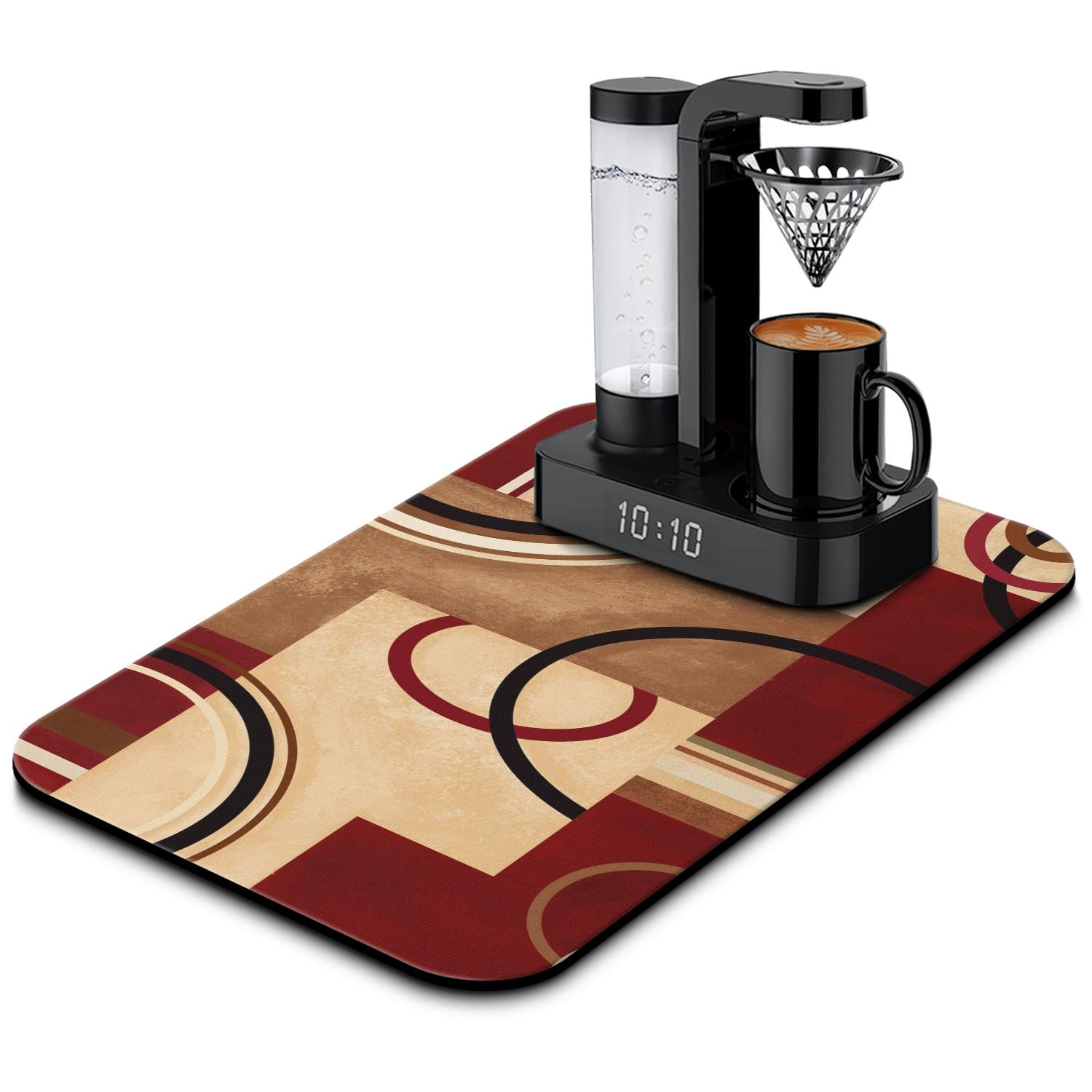 Washable Rubber Abstract Arcs and Shapes Red Dish Drying Mats for ...