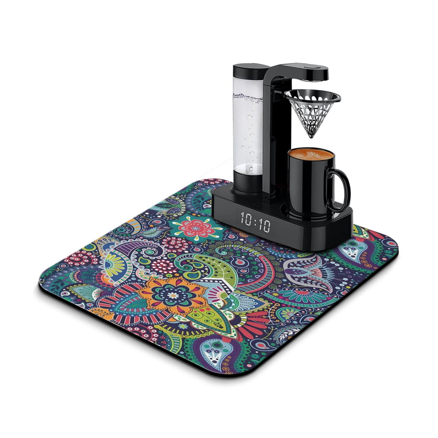 Washable Rubber Boho Floral Retro Dish Drying Mats for Kitchen Counter ...