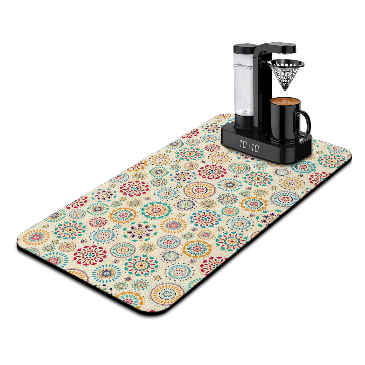 Washable Rubber Boho Style Vintage Floral Dish Drying Mats for Kitchen ...