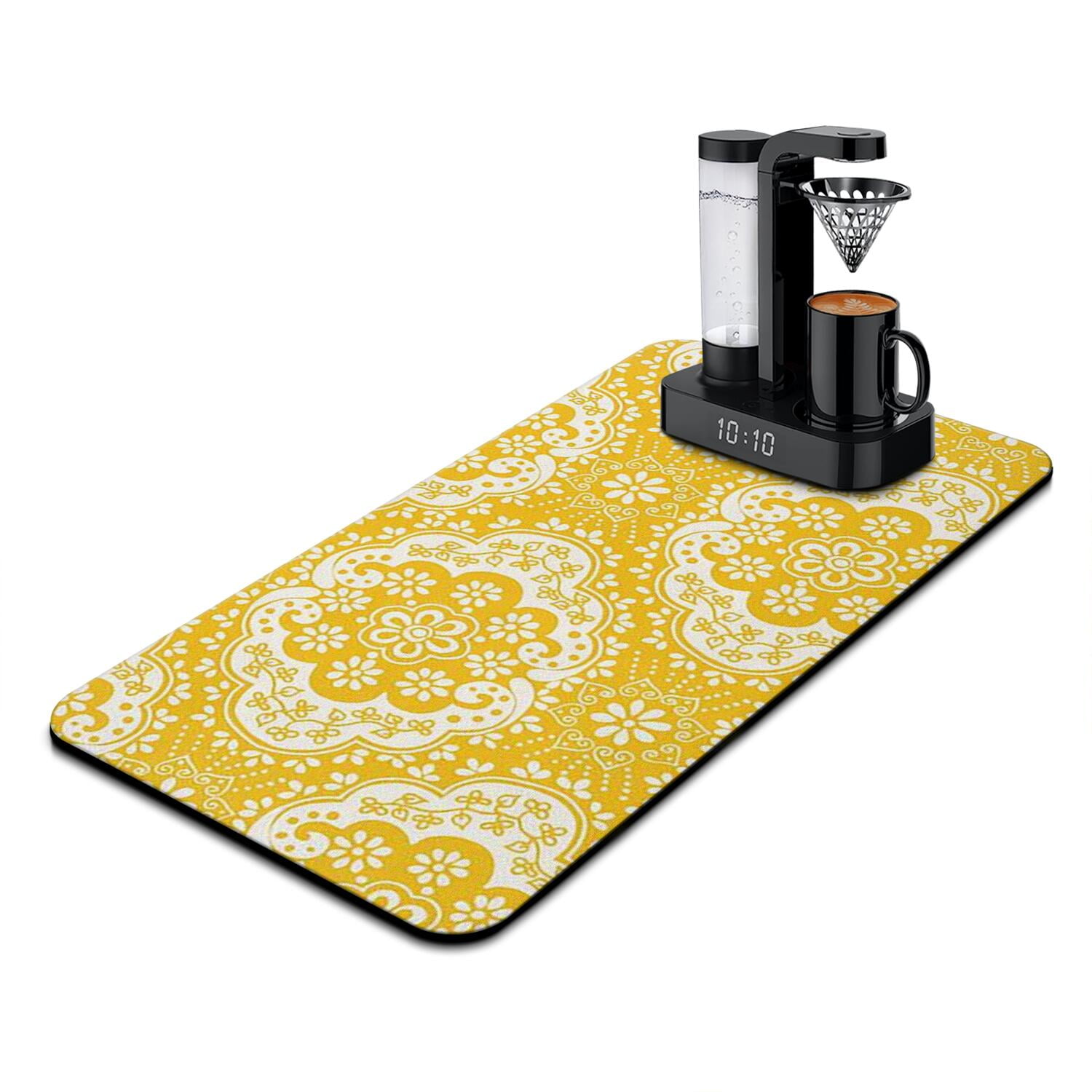 Washable Rubber Boho Style Vintage Floral Dish Drying Mats for Kitchen ...