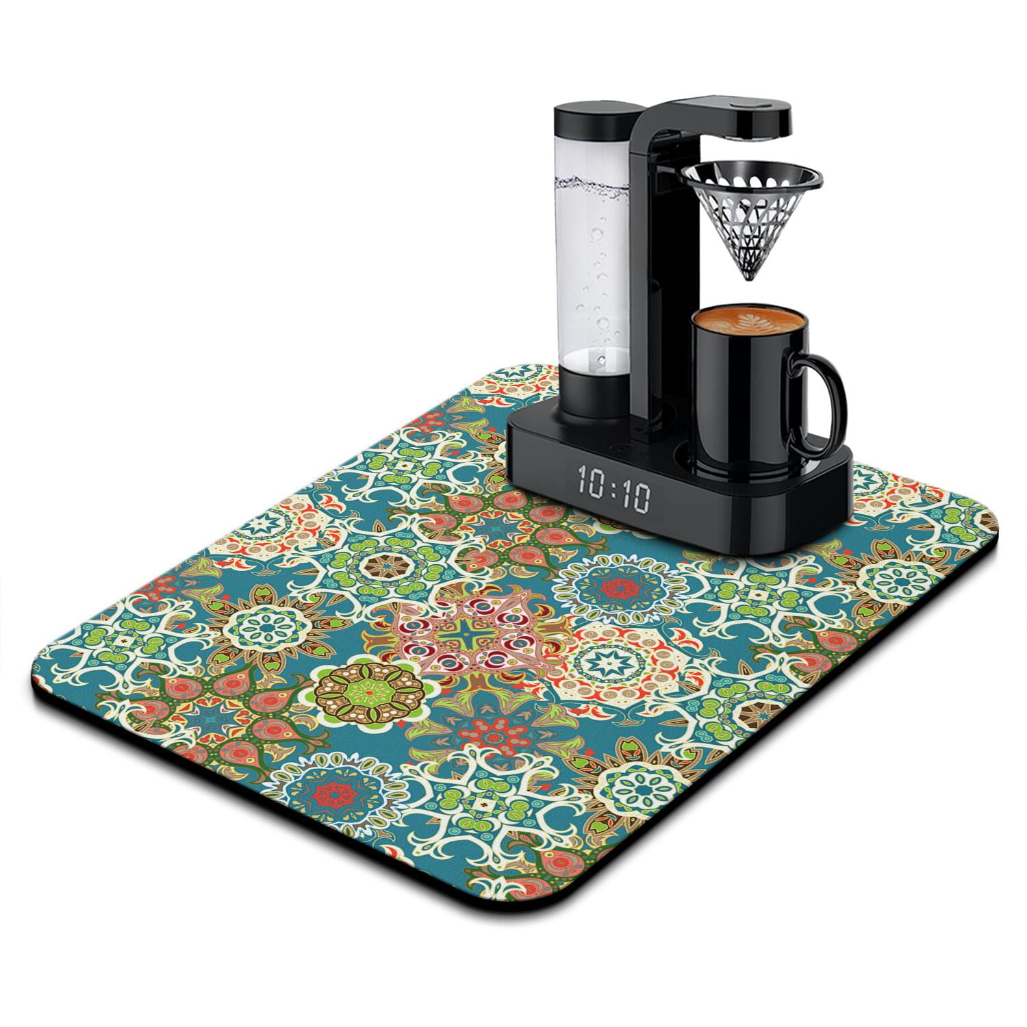 Washable Rubber Boho Style Vintage Floral Dish Drying Mats for Kitchen ...