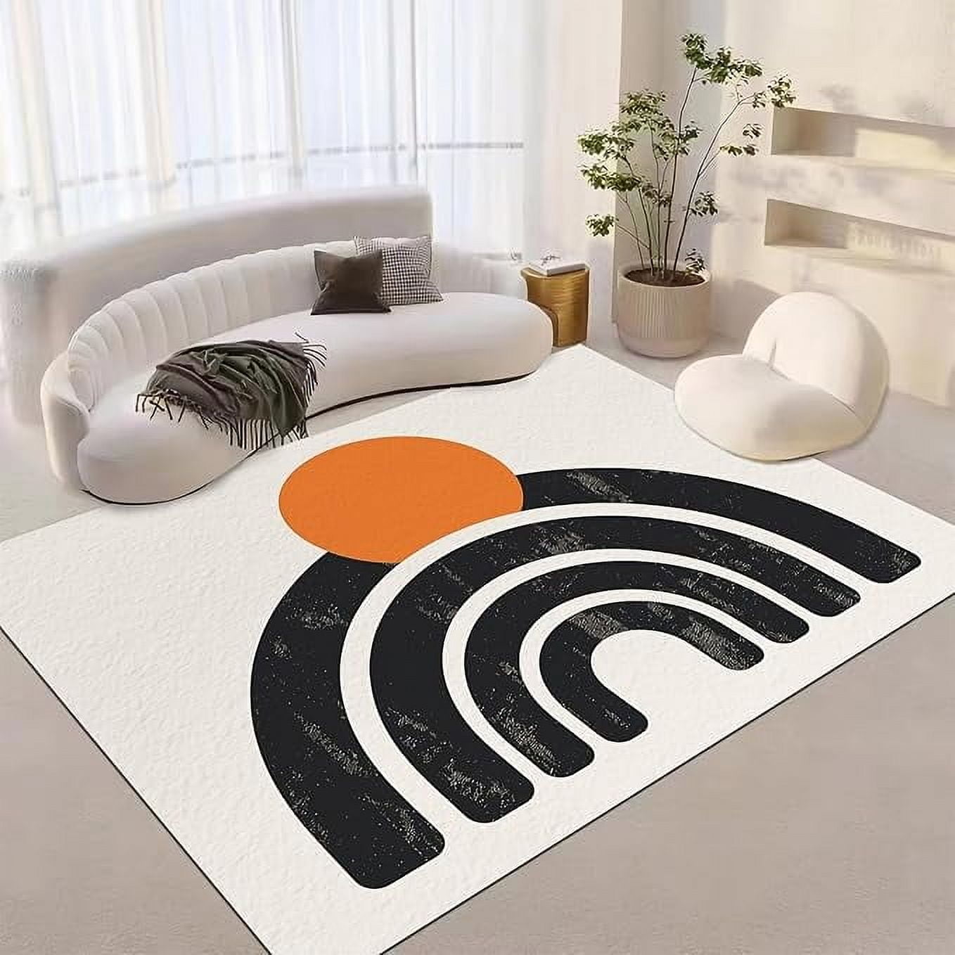 Washable Rug Mid-Century Modern Bohemian Style Arches Rugs Living Room ...