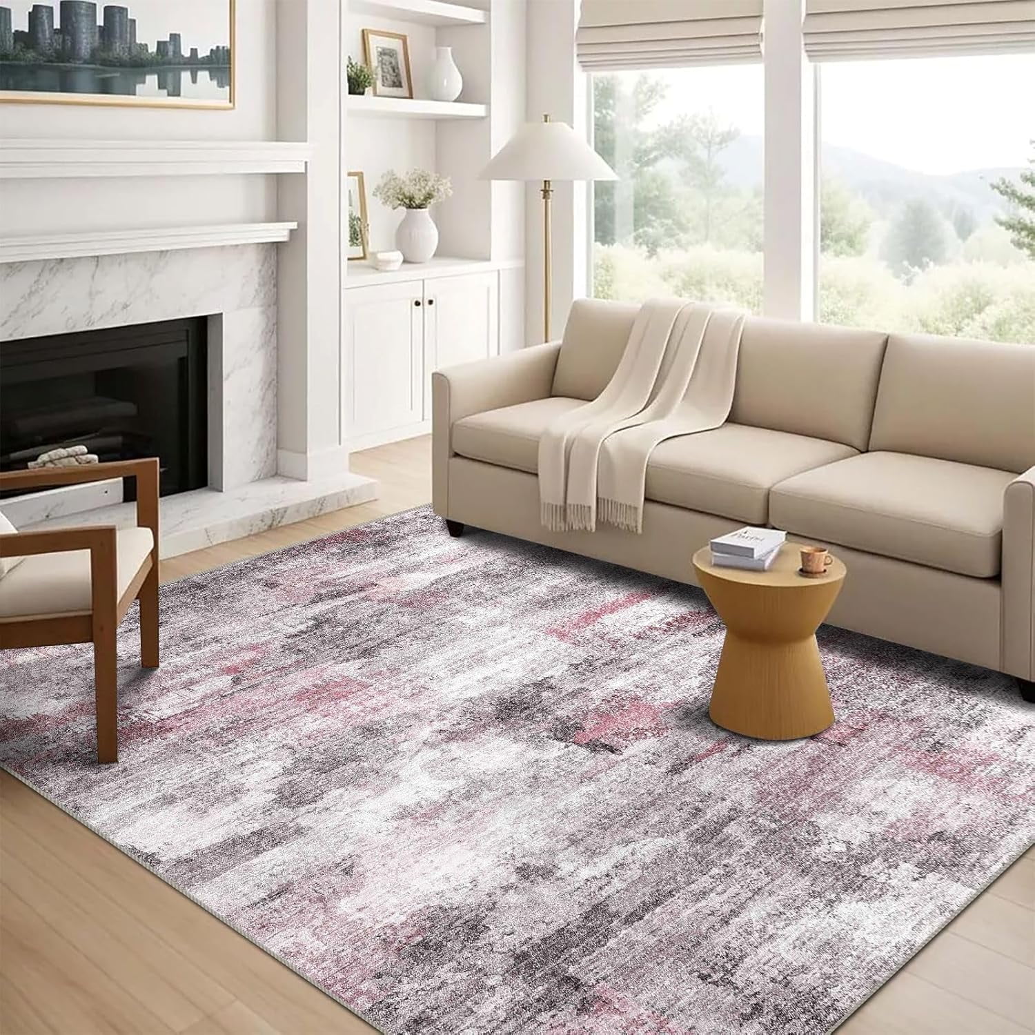 Washable Rug, Ultra Soft Area Rug 5x7, Non Slip Abstract Rug Foldable ...