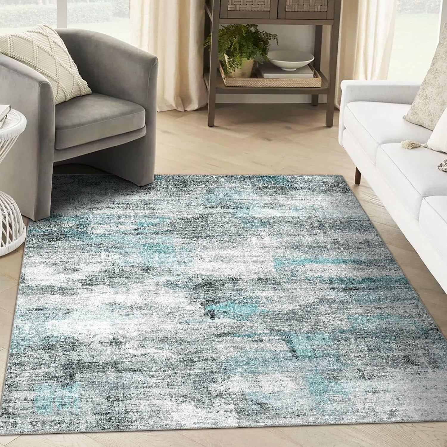 Washable Rug, Ultra Soft Area Rug 6x9, Non Slip Abstract Rug Foldable ...