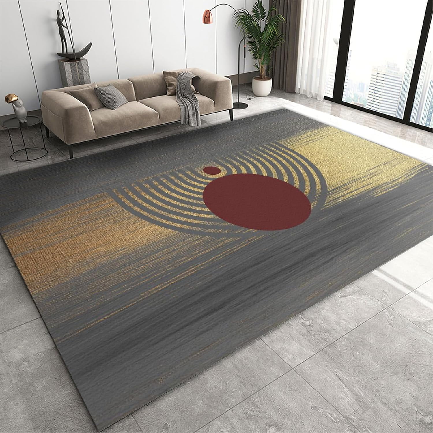 Washable Rugs 3x5 Abstract Gradient Gray Golden Washable Rugs ，Middle ...