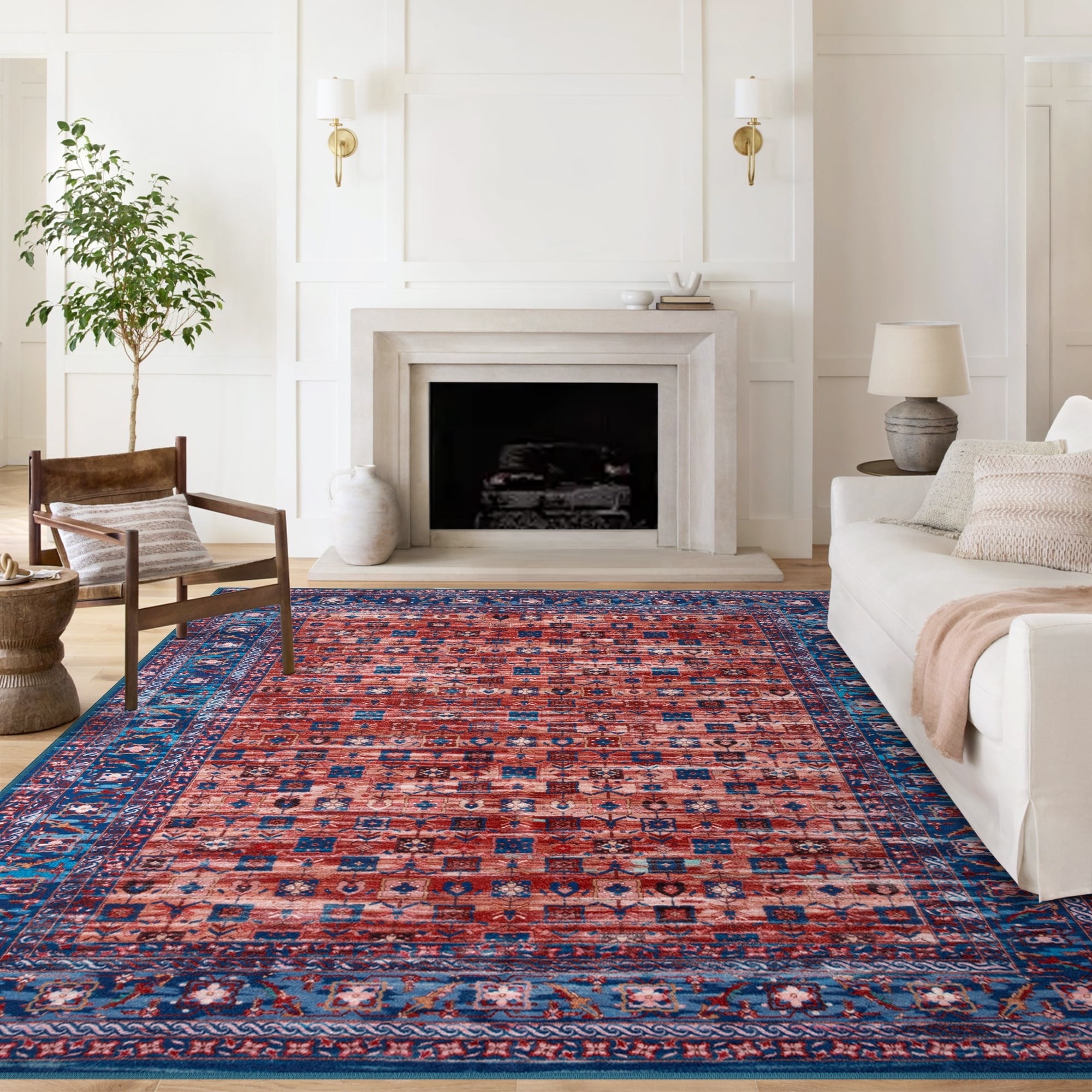Washable Rugs 5x7, Oriental Rug Soft Brick Red Rug for Living Room ...