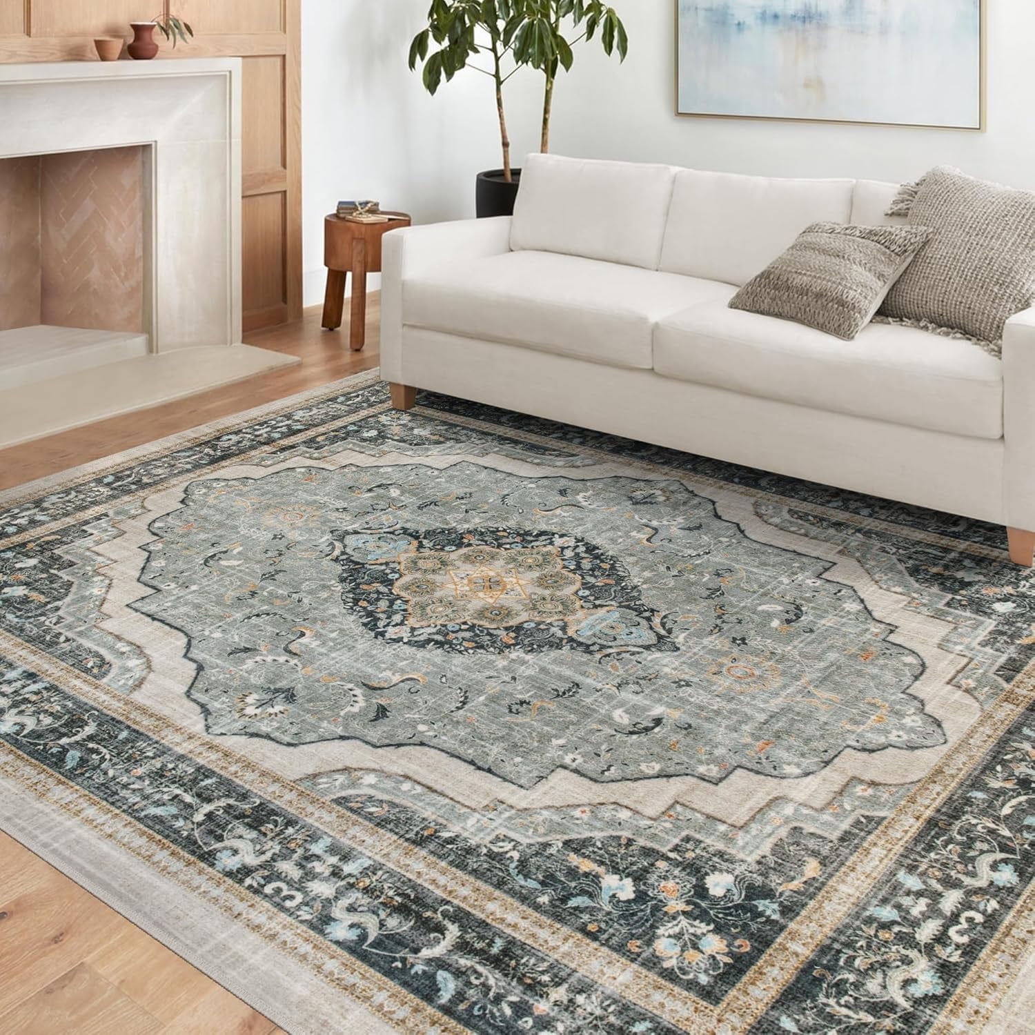 Washable Rugs 5x7, Sage Green Rug Soft Vintage Area Rug for Living Room ...