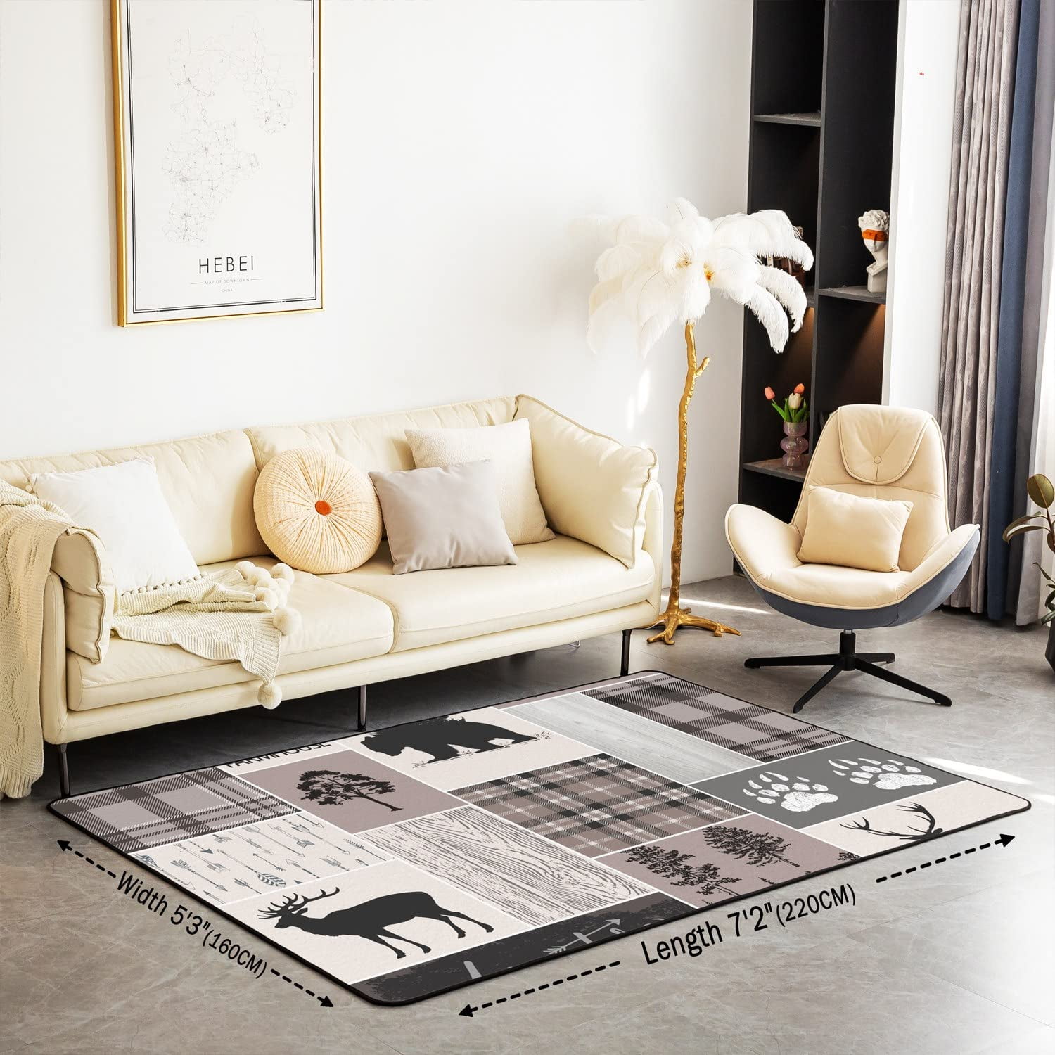 Rustic Patchwork Area Rug, Bear Moose Carpet For Kids Boys Teens Adult ...