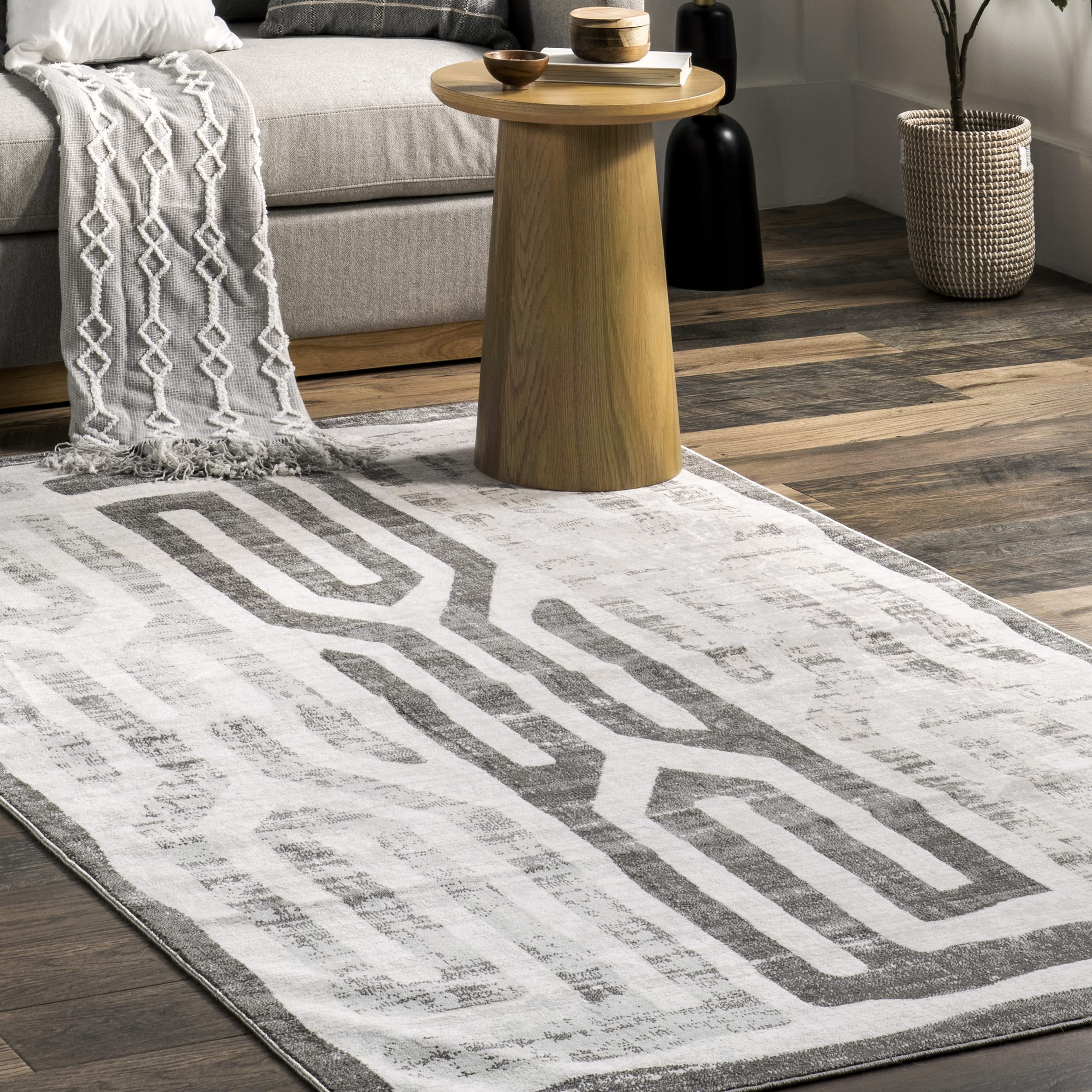 Geometric Stripes Machine Washable Area Rug, Light Grey - Walmart.com