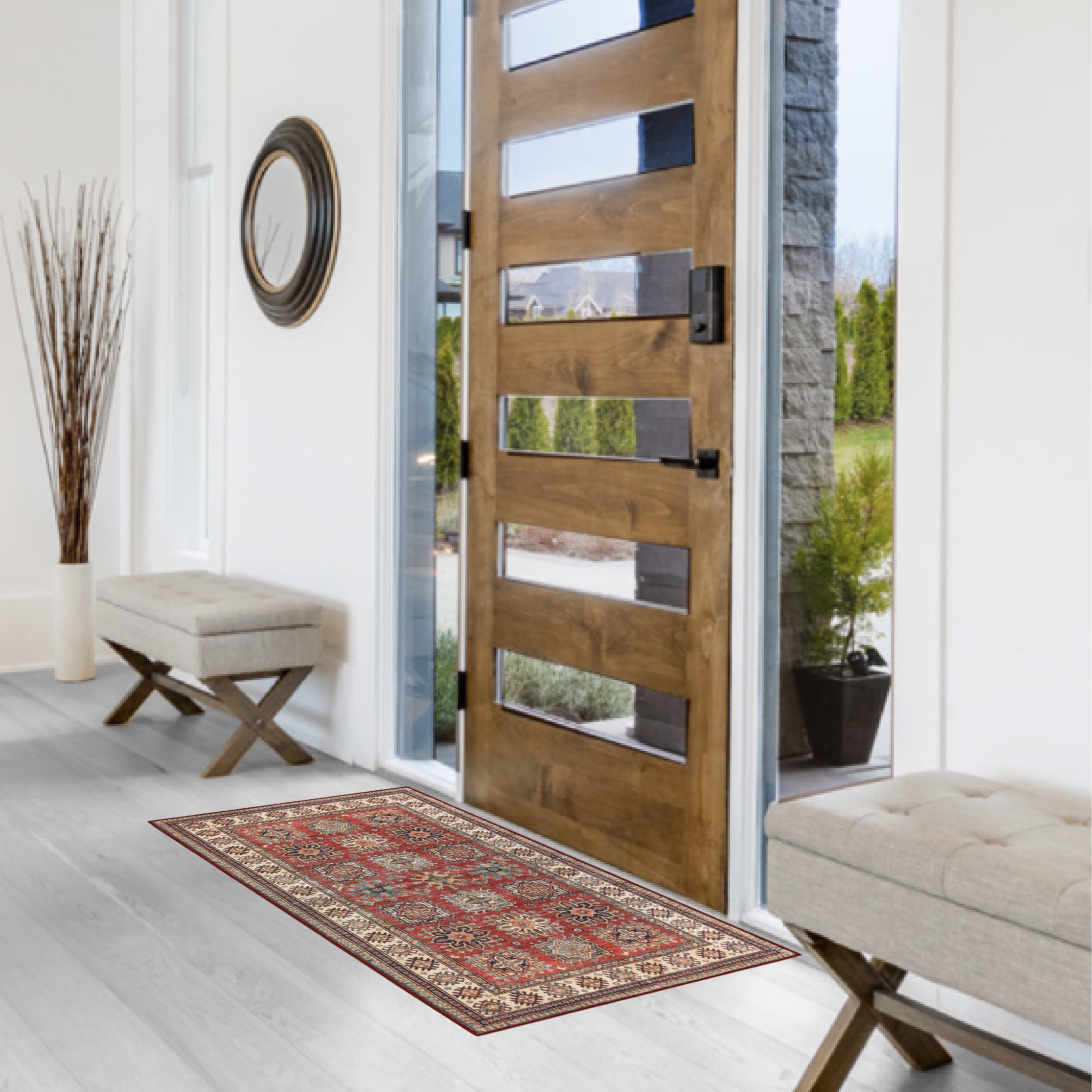 Washable Skid-Resistant Accent Rug Geometric Red 24" x 48" - Walmart.com