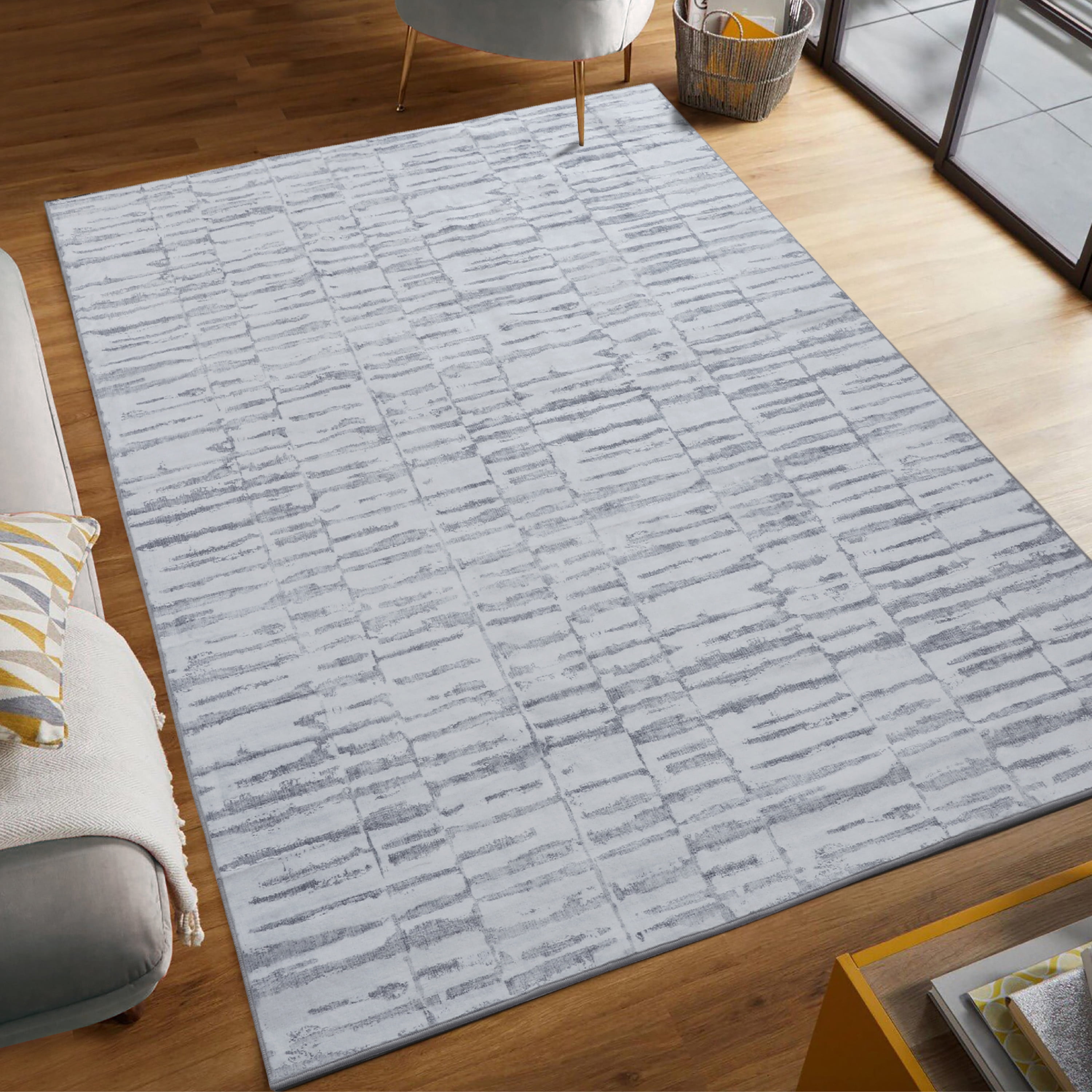 Washable Skid-Resistant Area Rug Geometric Grey 5' x 7' - Walmart.com
