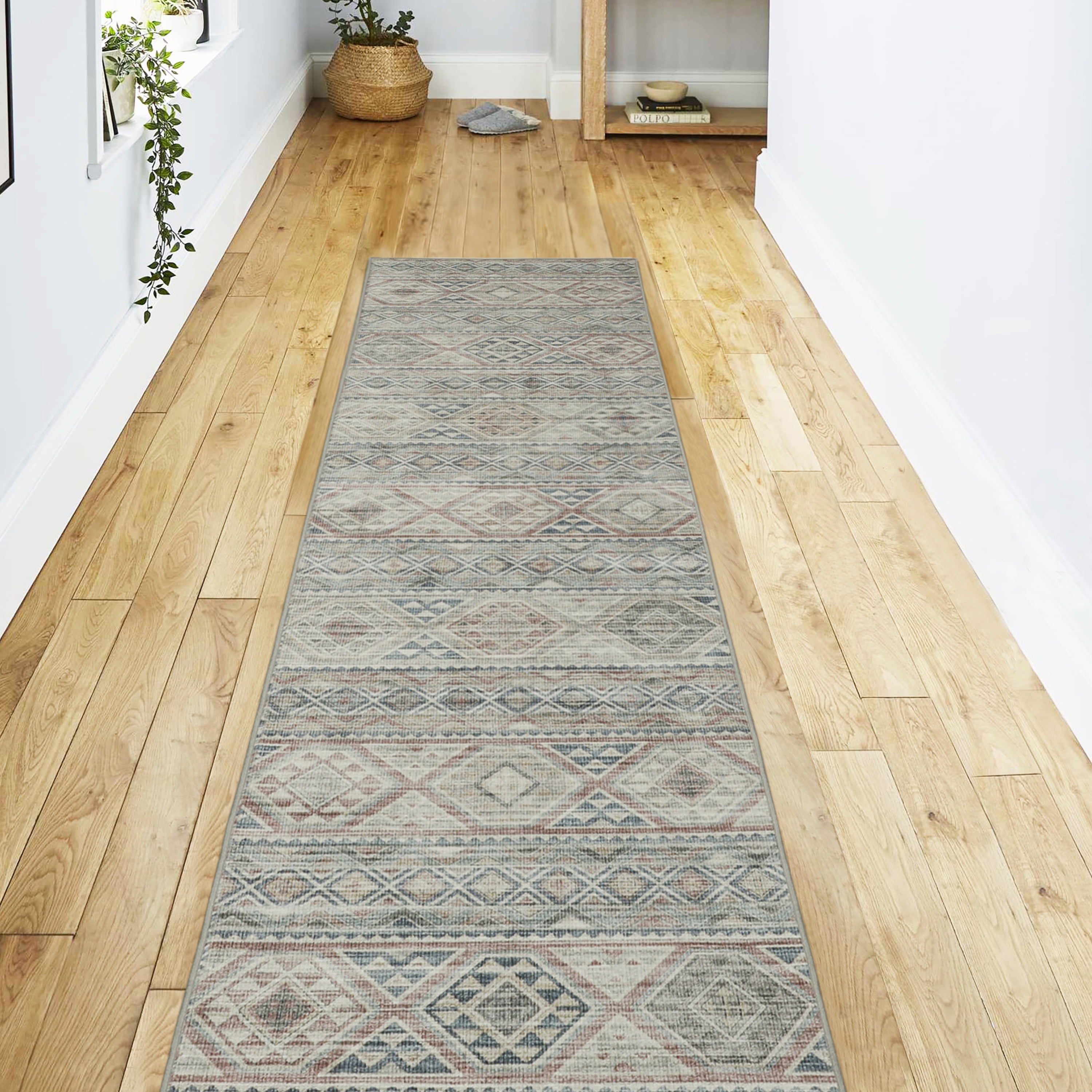 Washable Skid-Resistant Runner Rug Geometric Pink 24" x 96" - Walmart.com