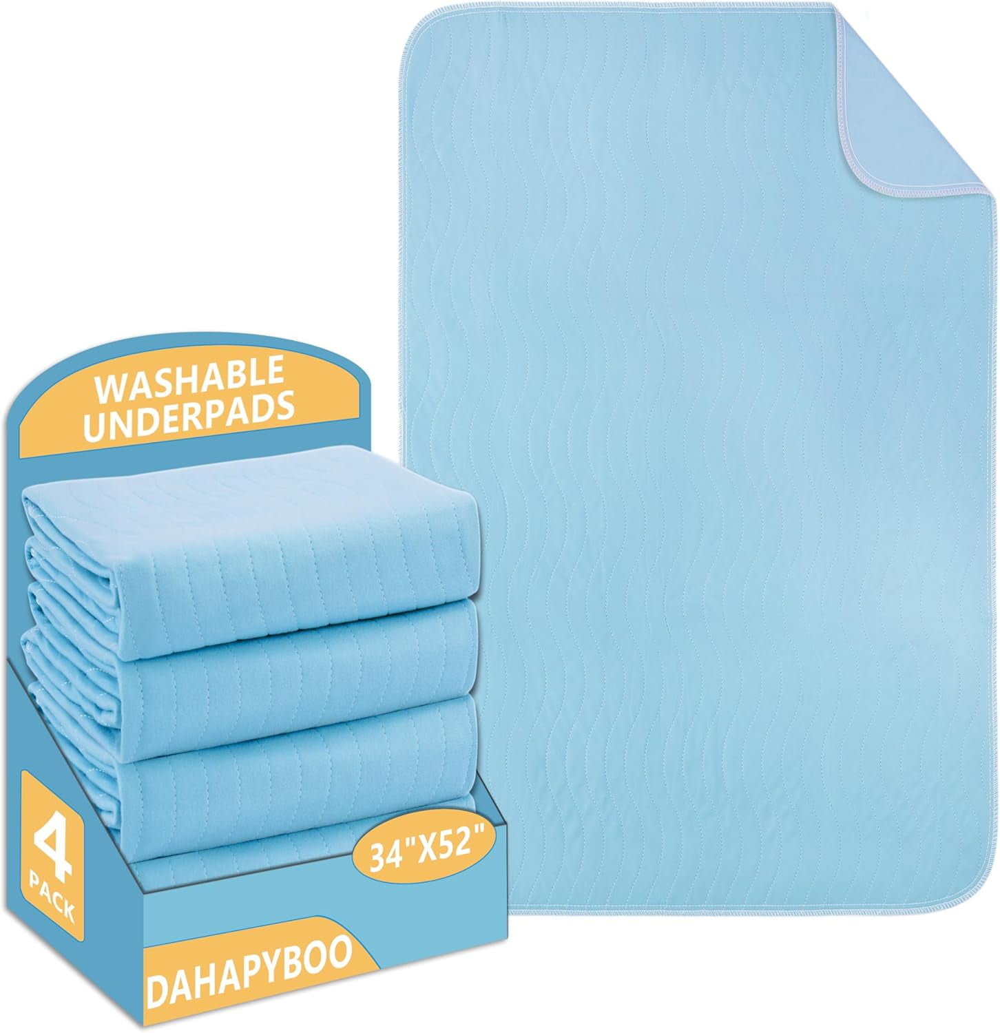 Washable Underpads, 34"x52" 4 Pack Incontinence Bed Pads, Heavy ...